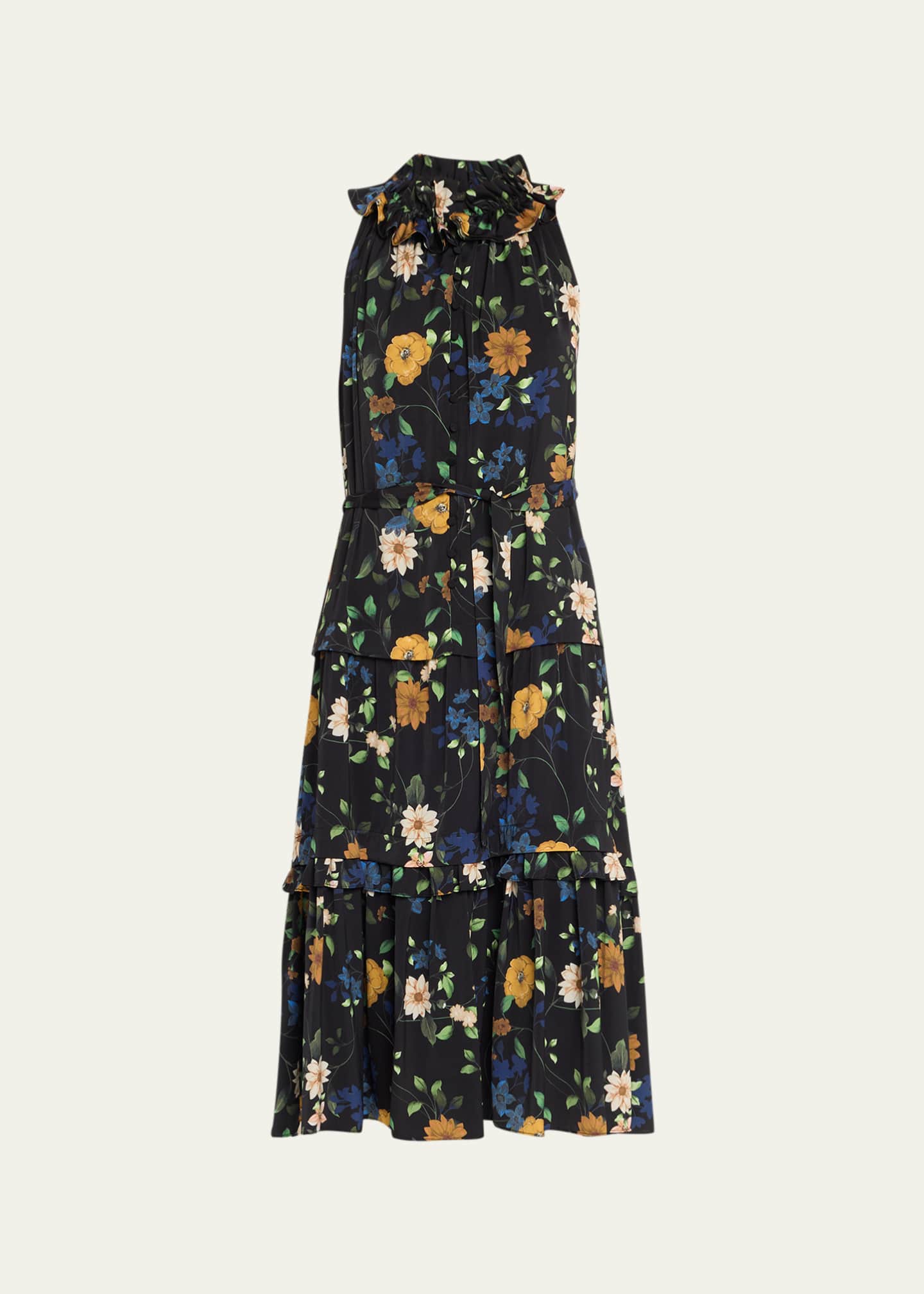 Kobi Halperin Ryan Tiered Sleeveless Floral-Print Midi Dress - Bergdorf ...