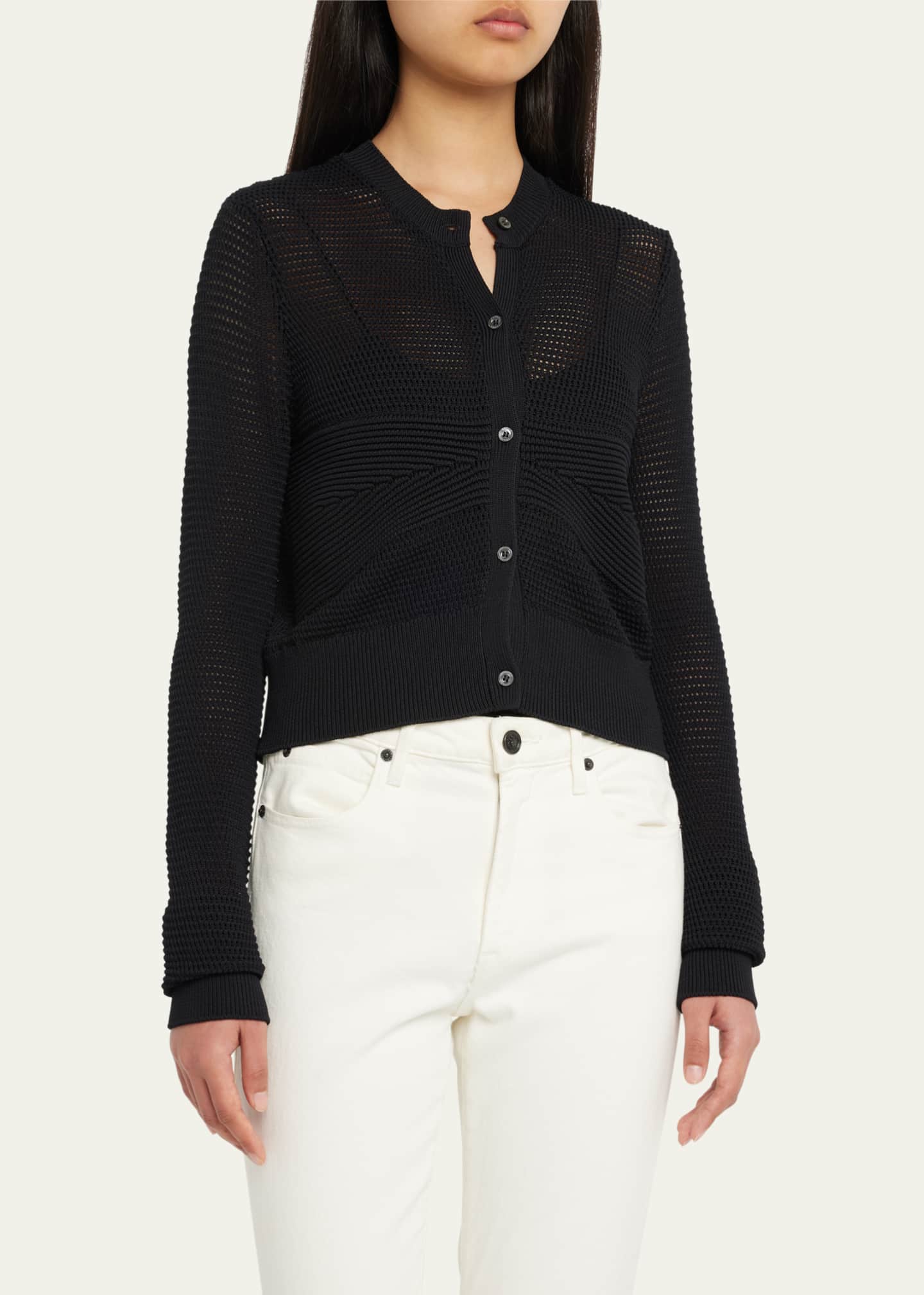 FRAME Mixed-Stitch Shrunken Cardigan - Bergdorf Goodman