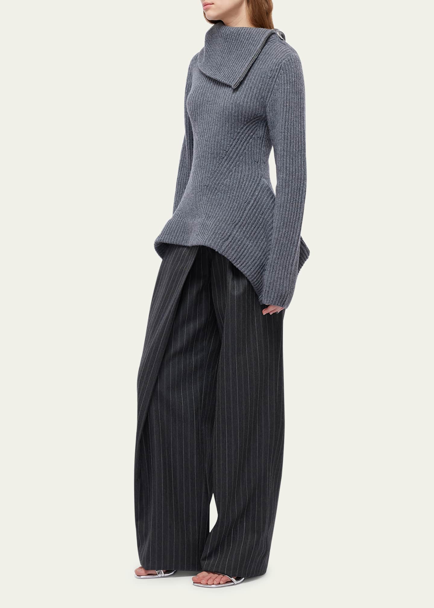SIMKHAI Keyara Wool Cashmere Foldover Collar Peplum Sweater - Bergdorf ...