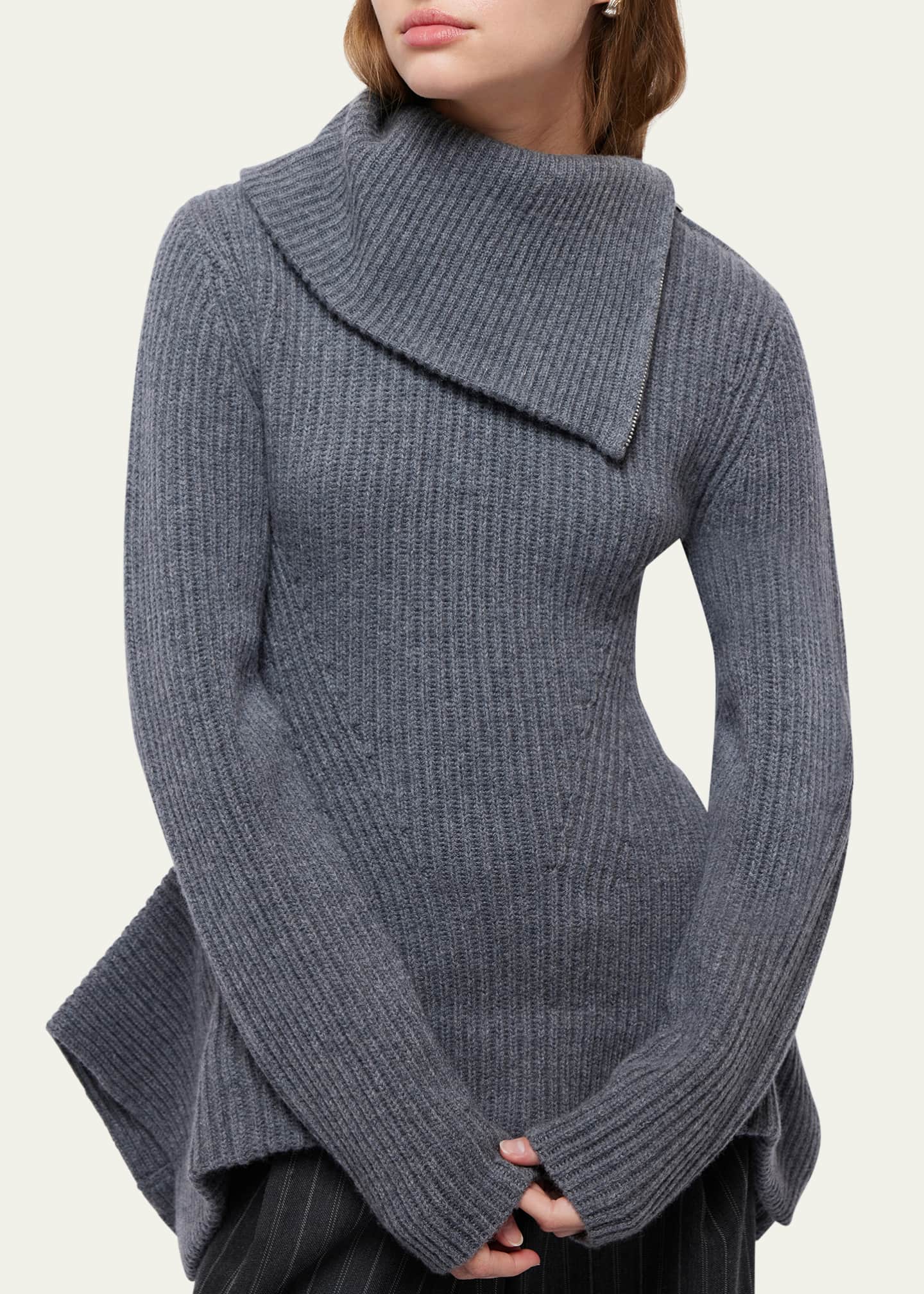 SIMKHAI Keyara Wool Cashmere Foldover Collar Peplum Sweater - Bergdorf ...