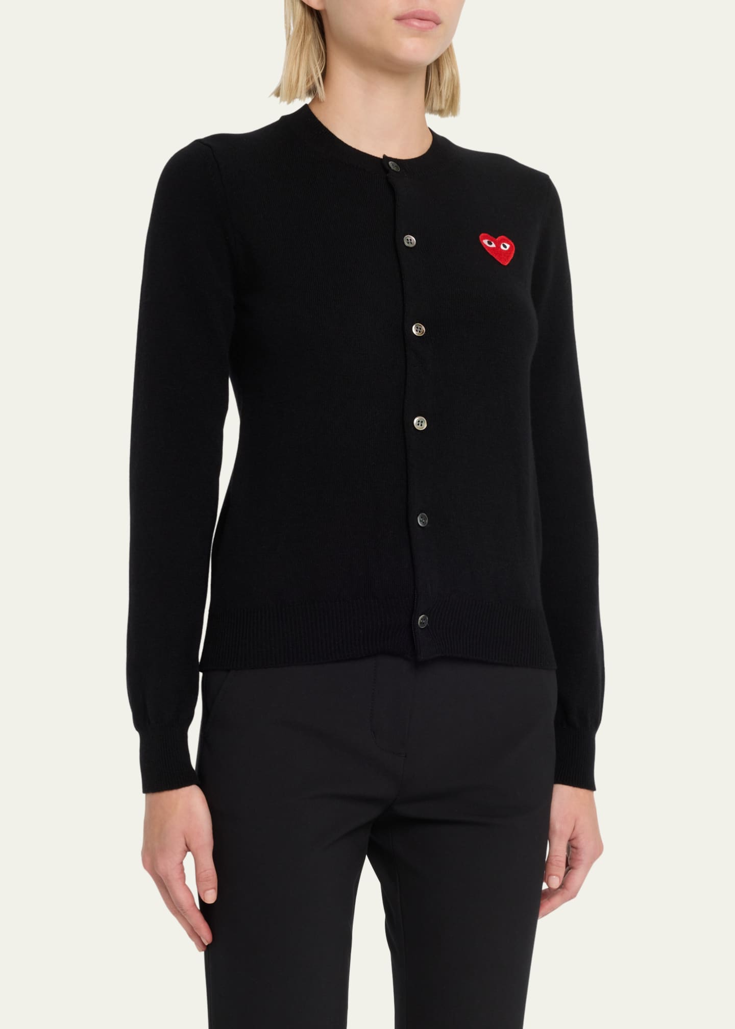 CDG Play Wool Heart Logo Cardigan Sweater - Bergdorf Goodman