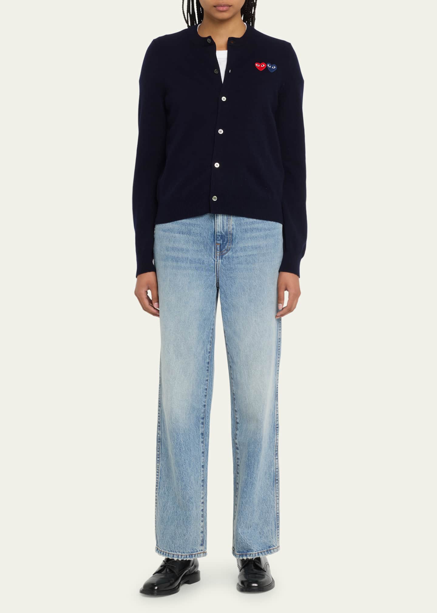 CDG Play Double Heart Logo Wool Cardigan - Bergdorf Goodman
