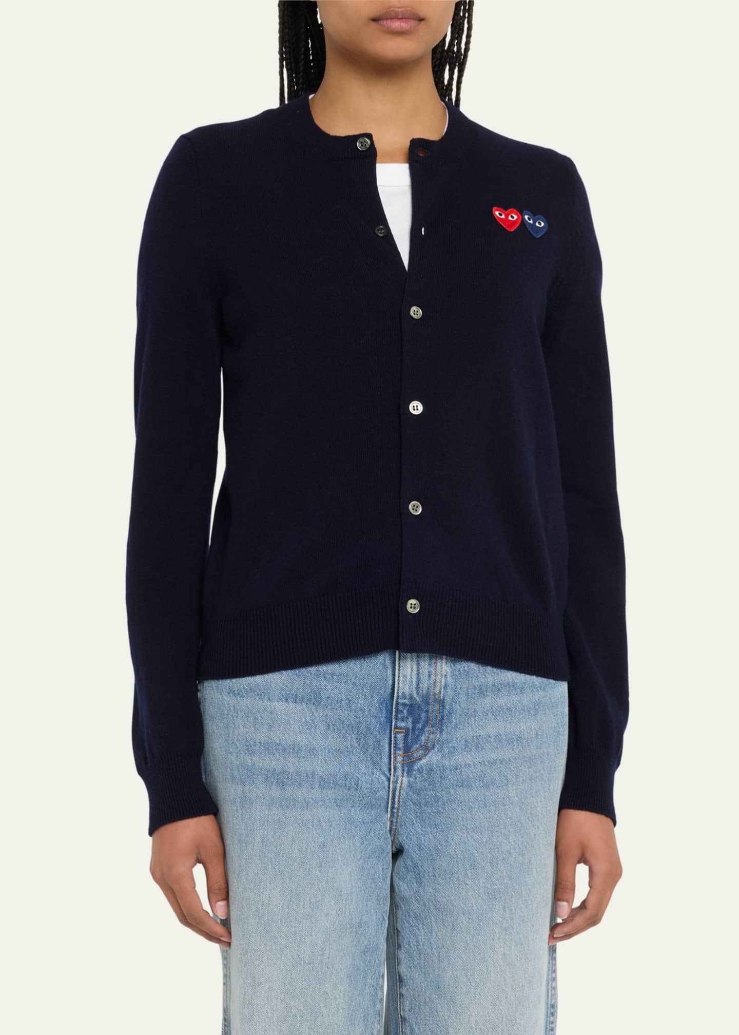 CDG Play Double Heart Logo Wool Cardigan - Bergdorf Goodman