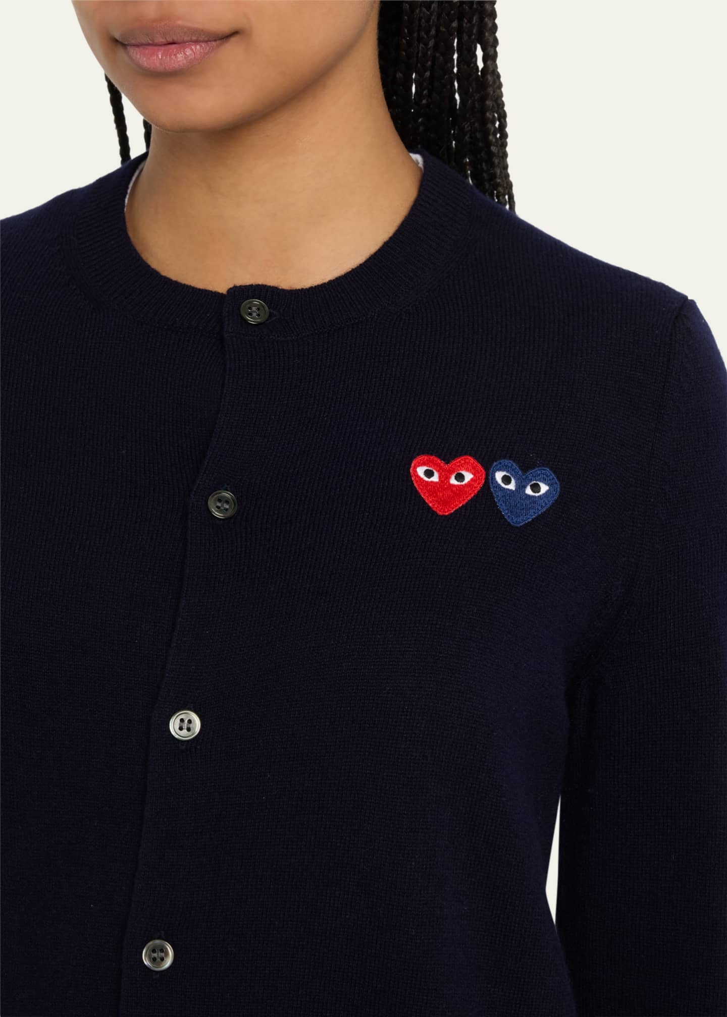 CDG Play Double Heart Logo Wool Cardigan - Bergdorf Goodman