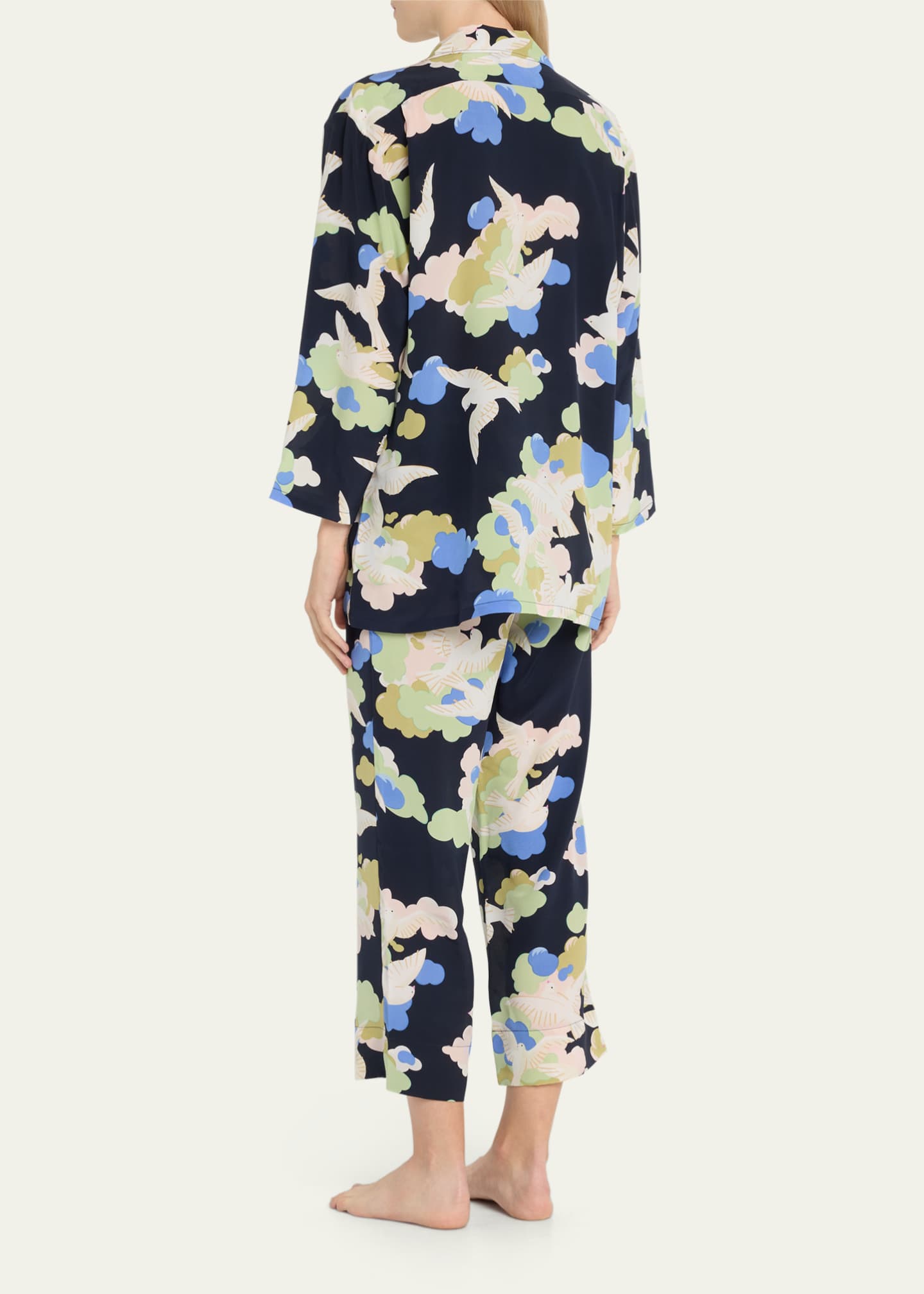 Olivia Von Halle Casablanca Jacques Bird Print Silk Pajama Set