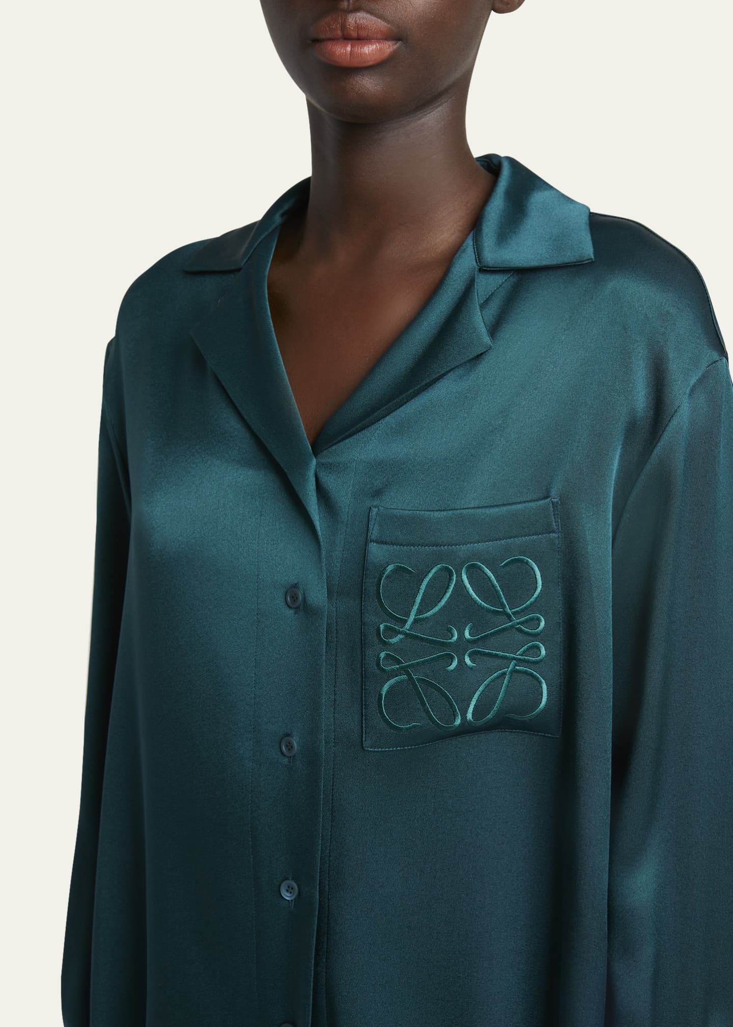 Loewe Anagram Silk Button-Front Pajama Blouse - Bergdorf Goodman