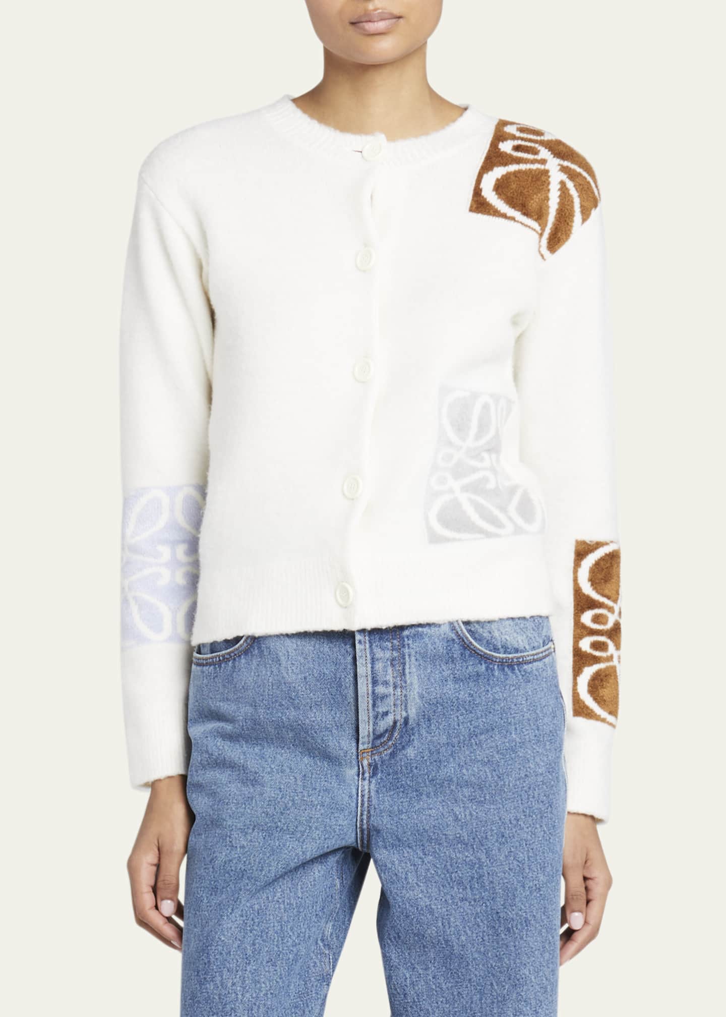 Loewe Wool-Blend Anagram Intarsia Knit Cardigan - Bergdorf Goodman