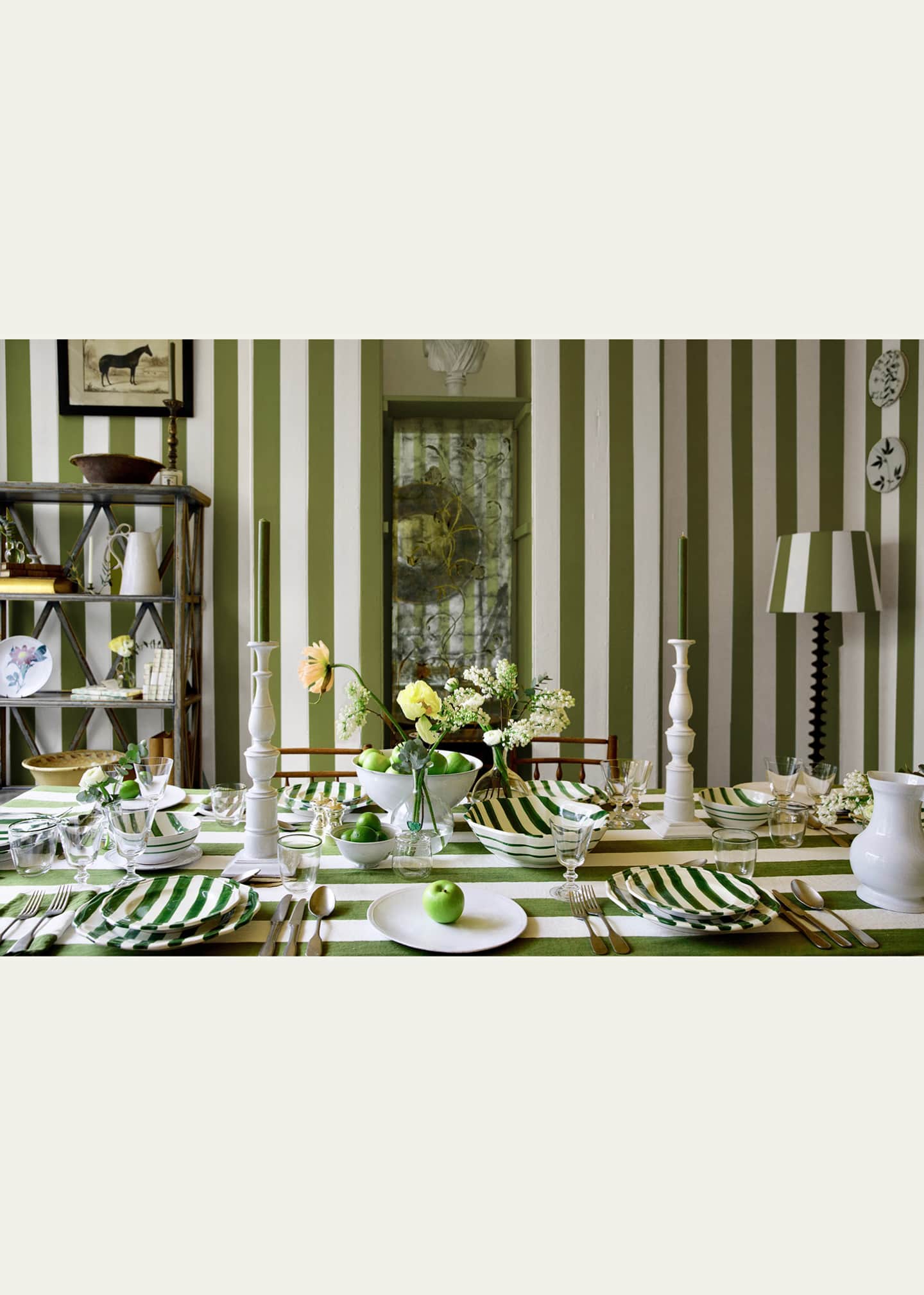 SUMMERILL & BISHOP Avocado Green Stripe Tablecloth, 65" x 98" - Bergdorf Goodman