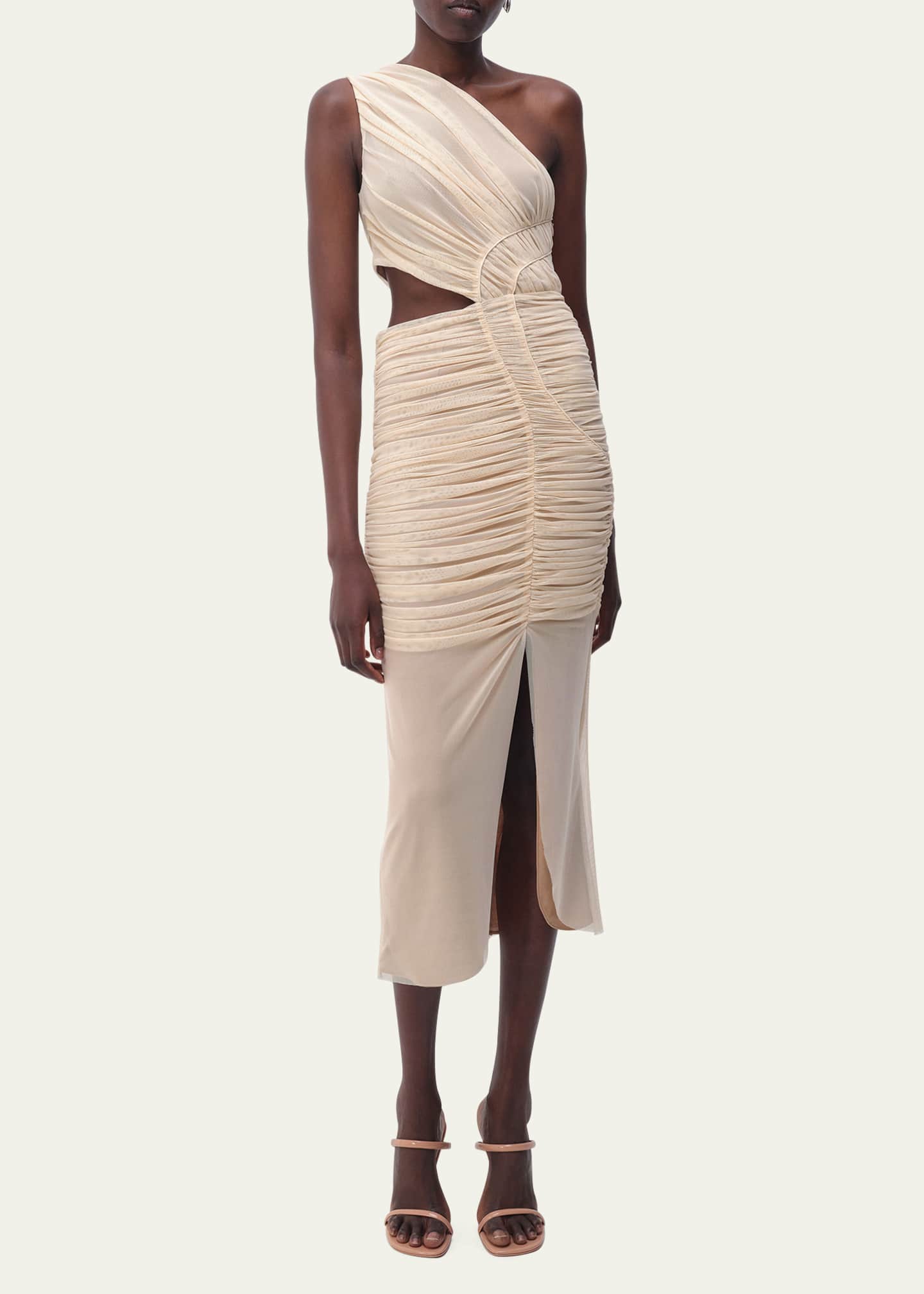 SIMKHAI Seraiah Gathered One-Shoulder Cutout Midi Dress - Bergdorf Goodman
