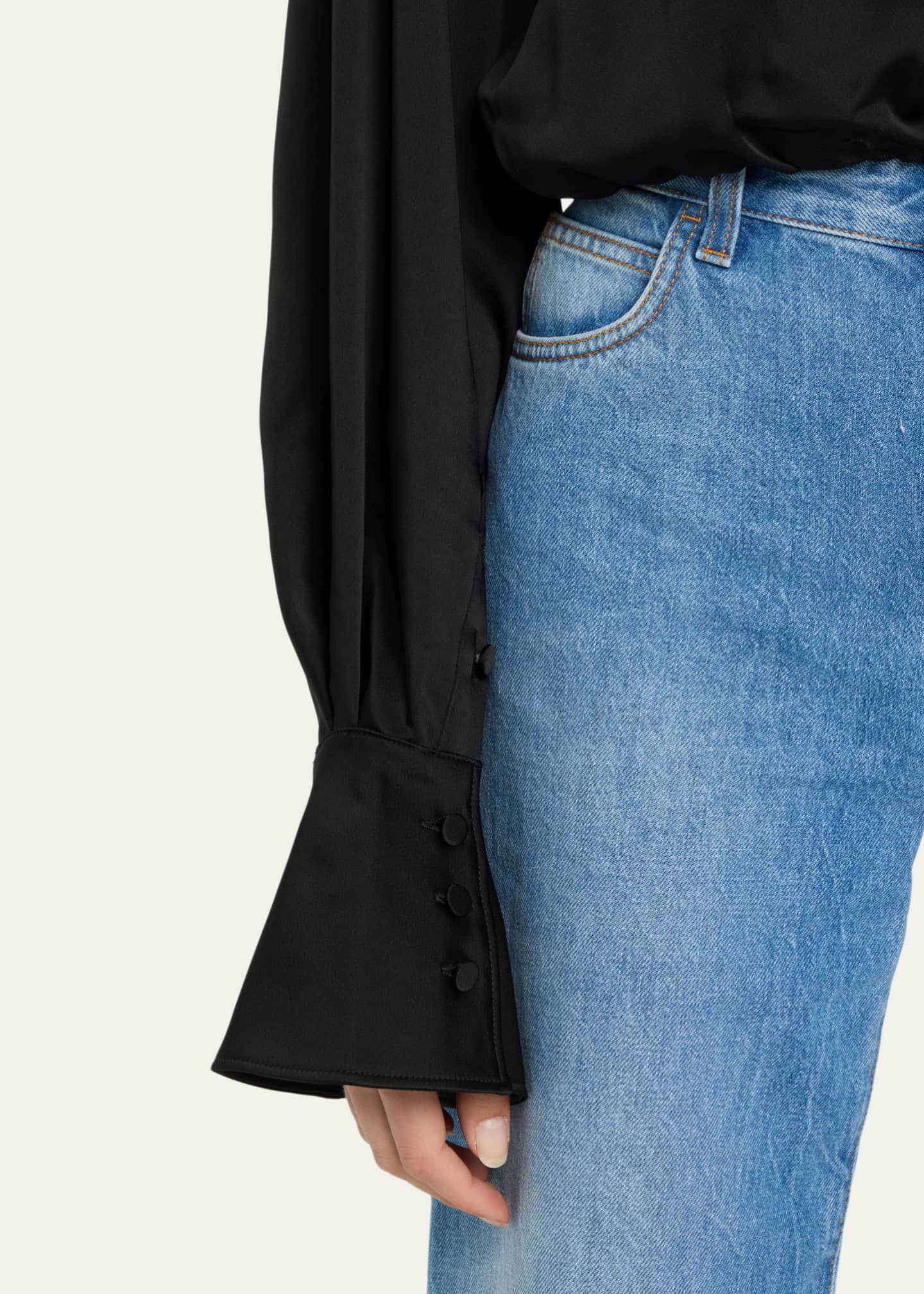 SIMKHAI Blythe Button-Front Cropped Satin Shirt - Bergdorf Goodman