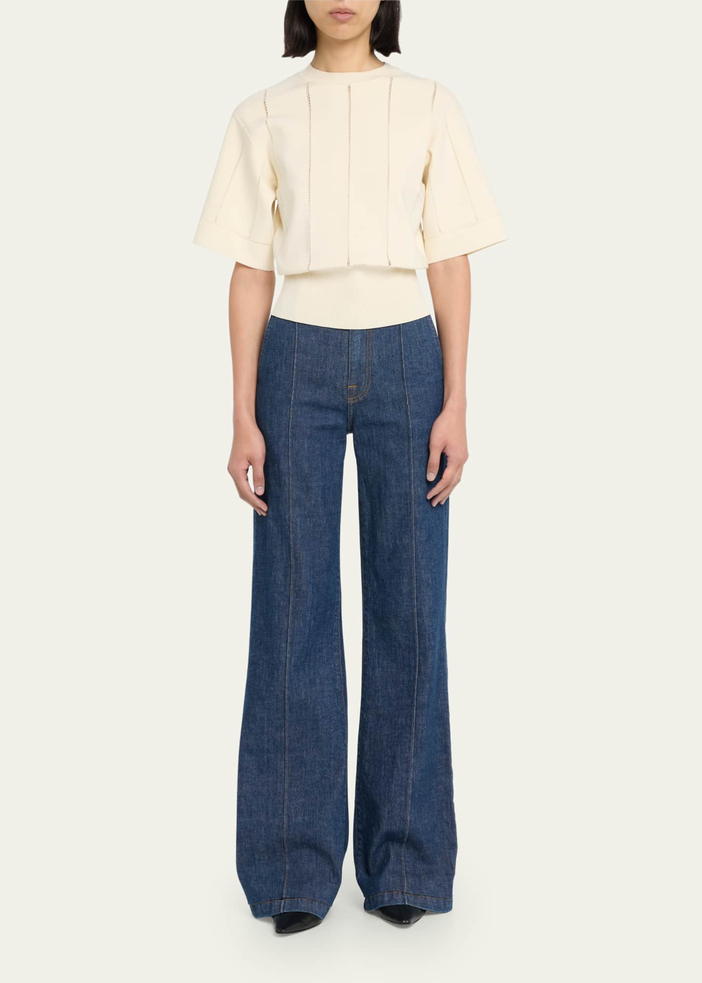 SIMKHAI Jolie Pointelle Short-Sleeve Sweater - Bergdorf Goodman