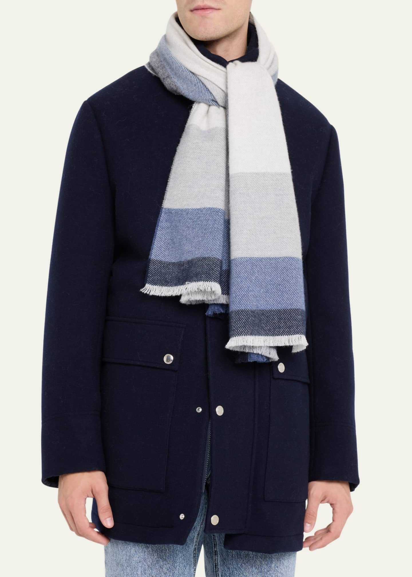 Brunello Cucinelli Men's Cashmere Color Block Scarf - Bergdorf Goodman