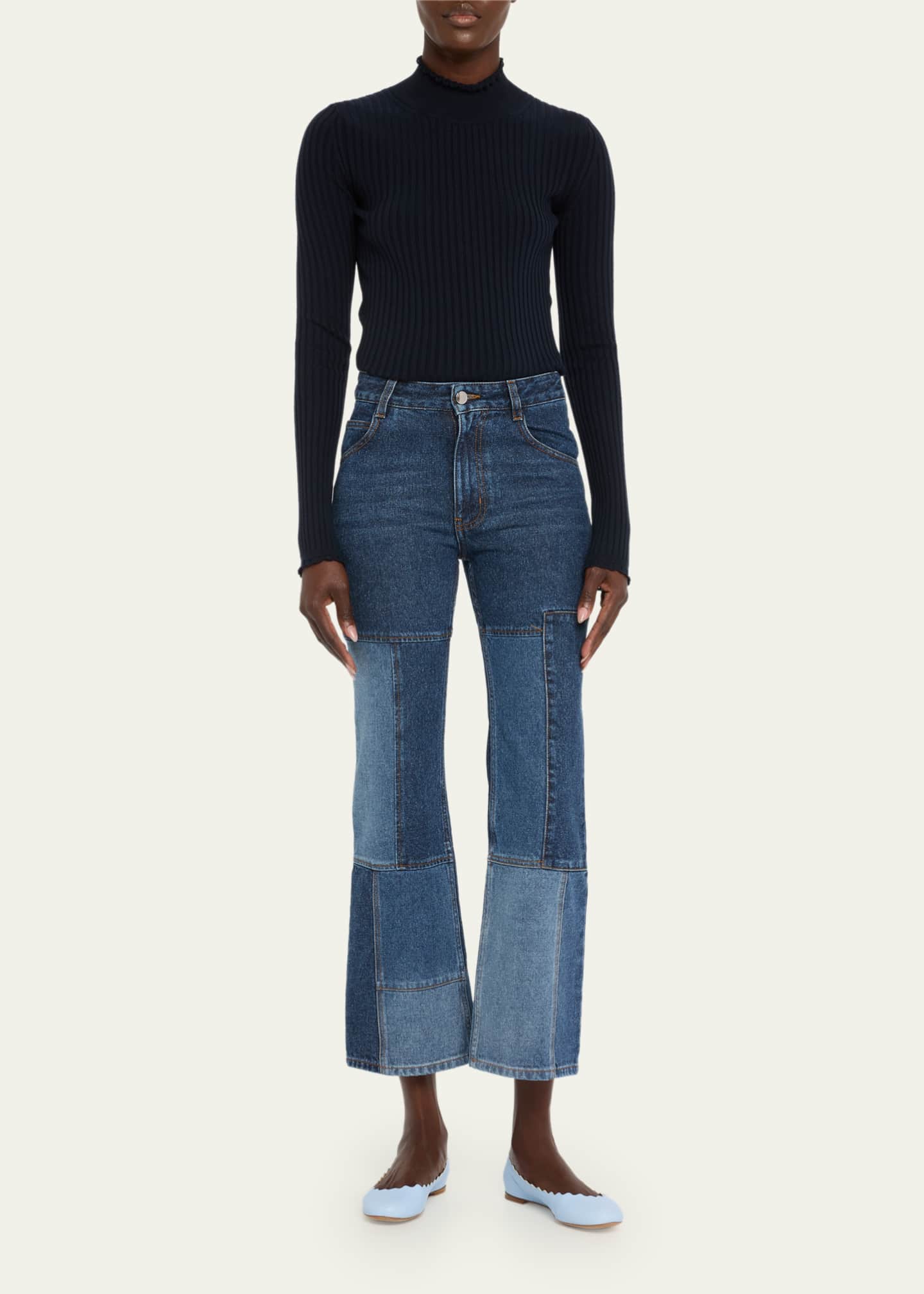 Chloe Patchwork Denim Flare Pants - Bergdorf Goodman