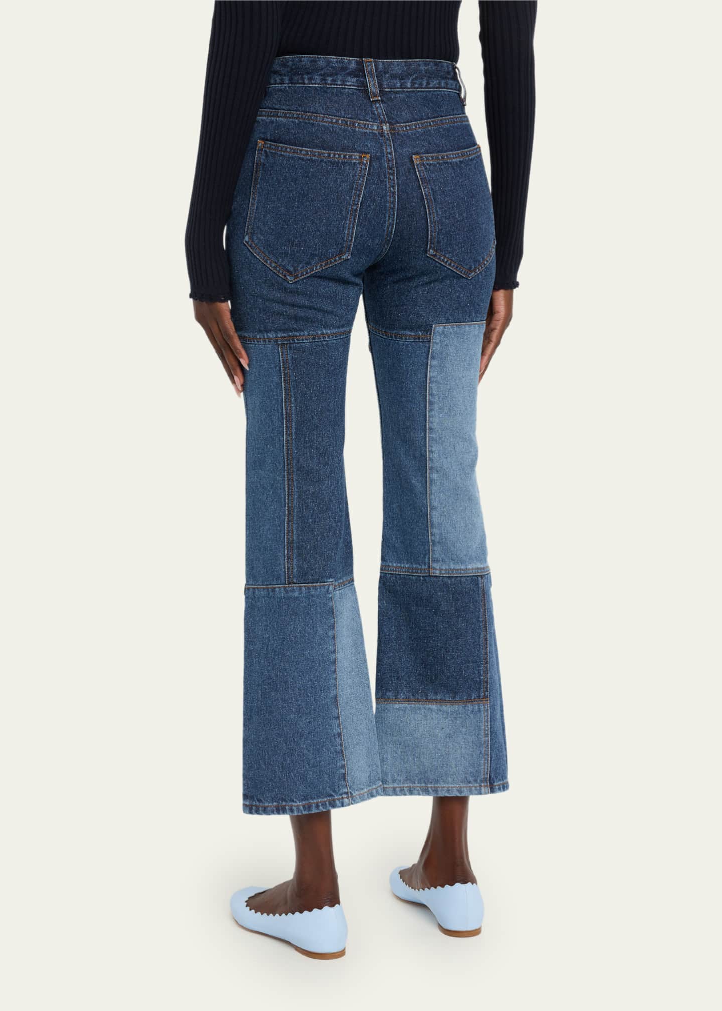 Chloe Patchwork Denim Flare Pants - Bergdorf Goodman