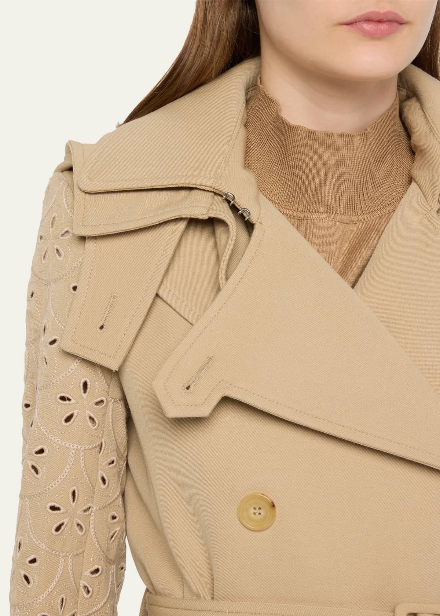 Chloe Belted Wool Trench Coat with Eyelet-Embroidered Sleeves ...