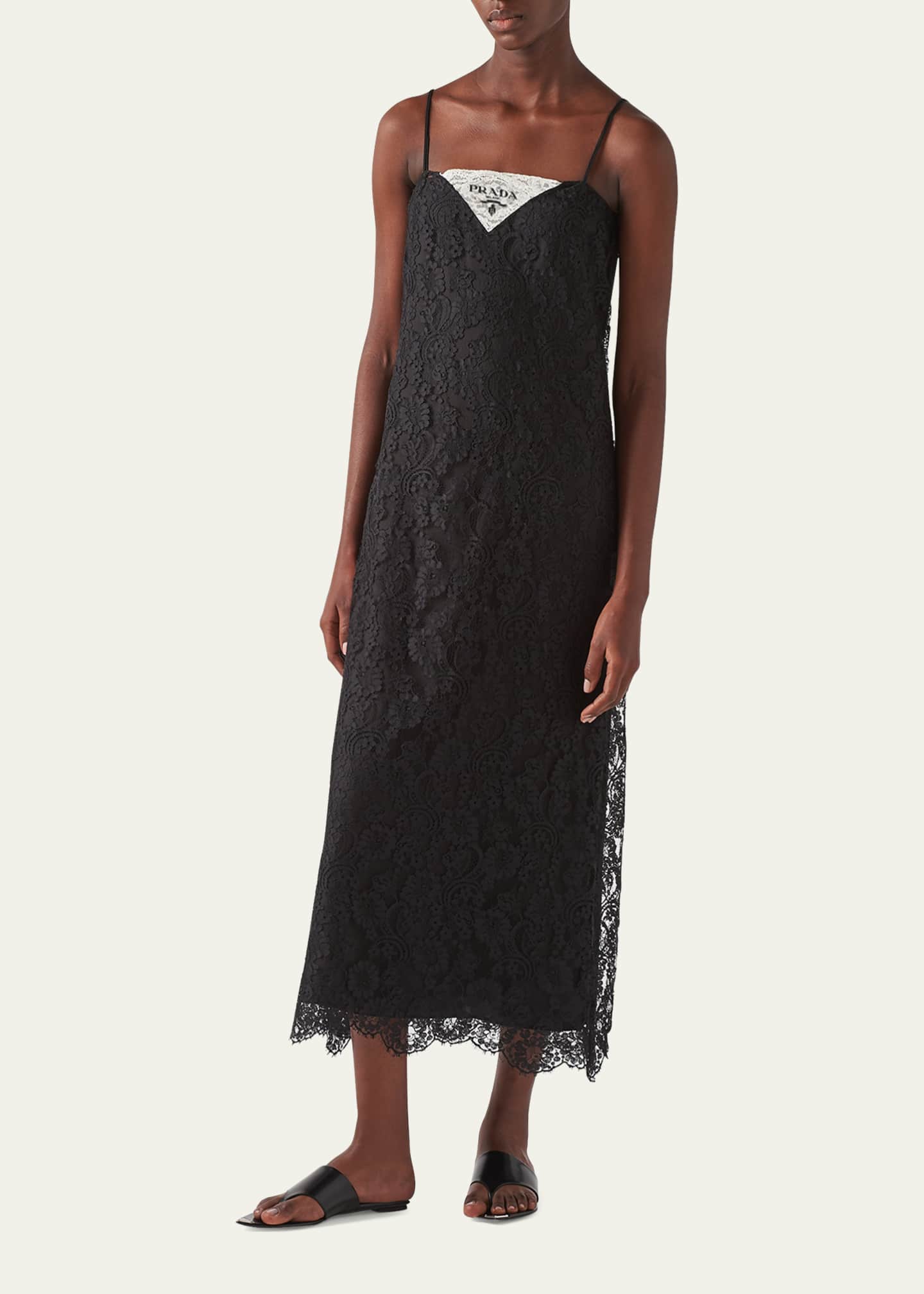 Prada Two-Tone Lace Midi Dress - Bergdorf Goodman
