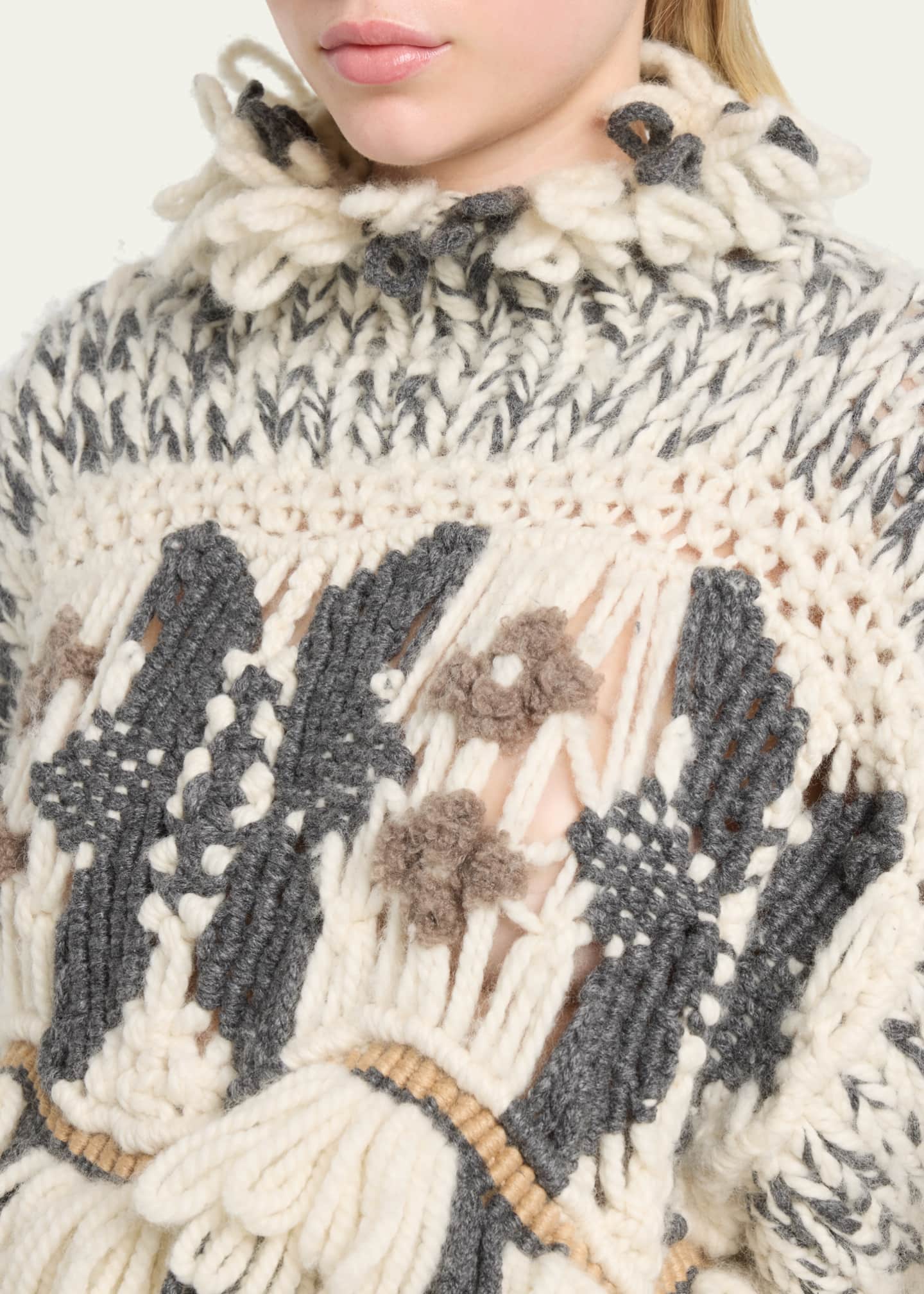 Brunello Cucinelli Cashmere Knit Sweater with Intarsia Macrame Details ...