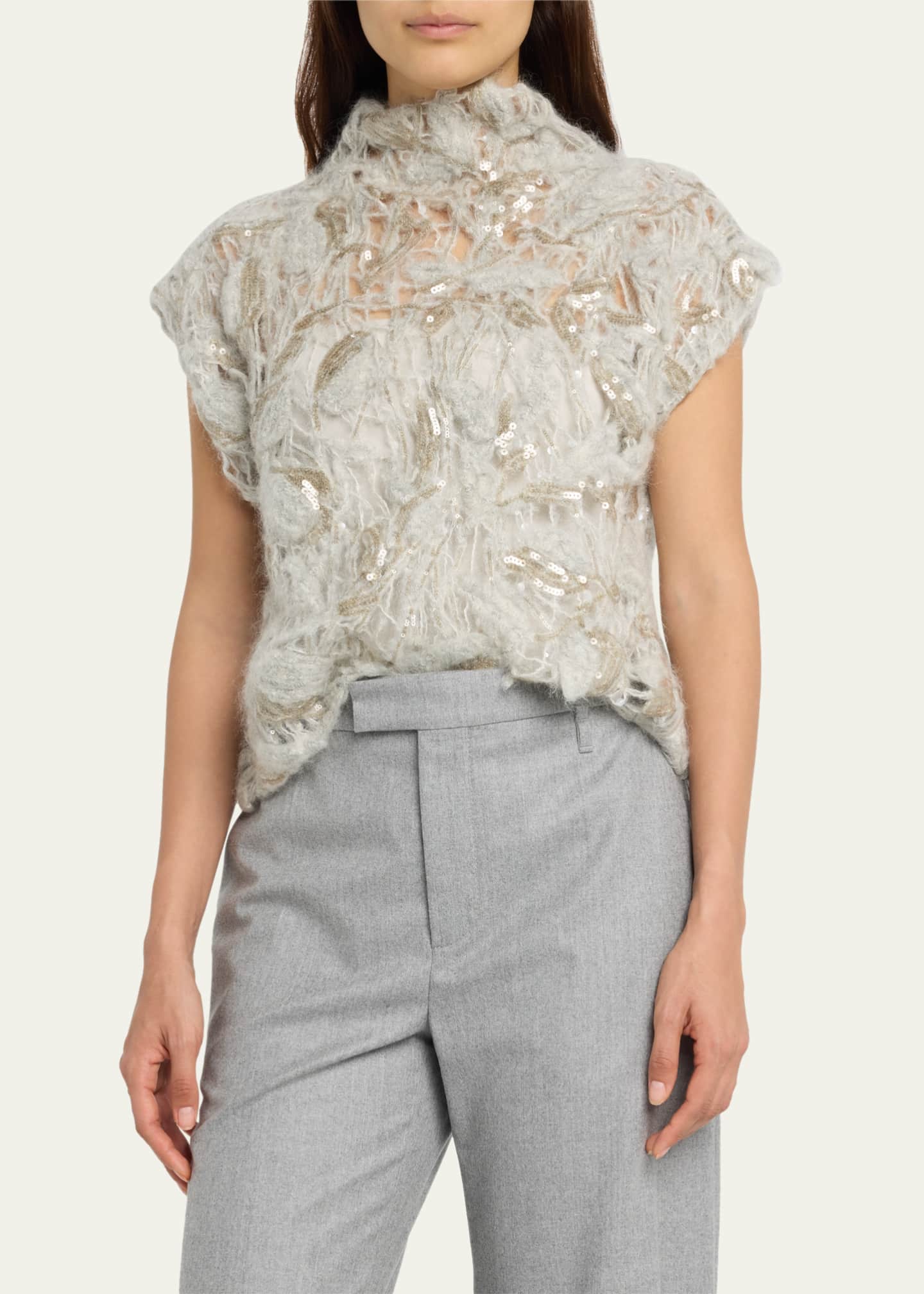 Brunello Cucinelli Mohair Ramage Mock-Neck Opera Knit Sweater ...