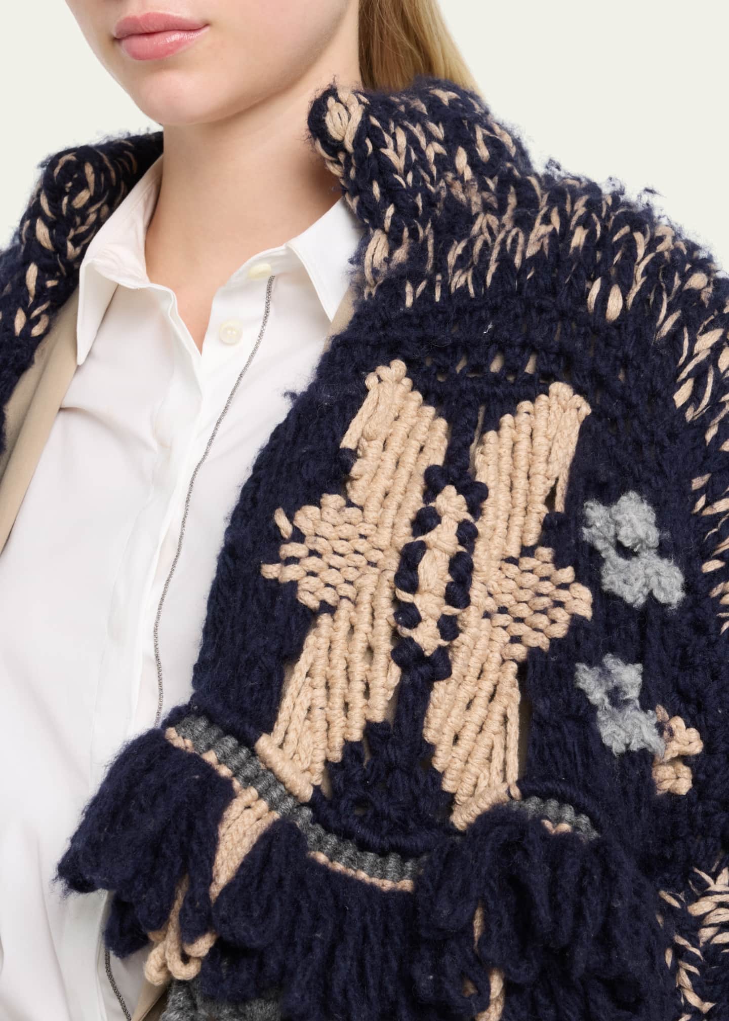 Brunello Cucinelli Cashmere Opera Cardigan with Intarsia Macrame Detail ...