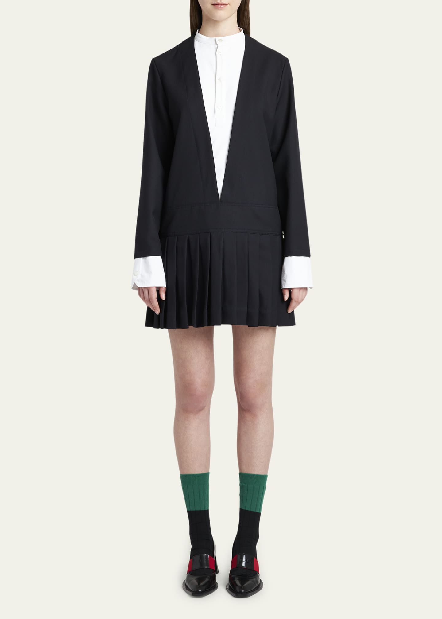 Plan C Button-Front Short Dress with Pleating - Bergdorf Goodman