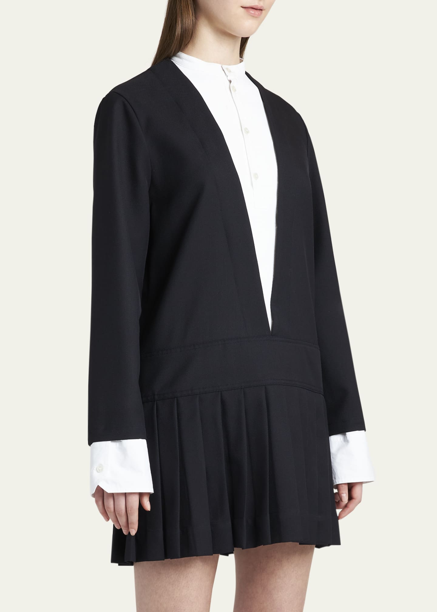 Plan C Button-Front Short Dress with Pleating - Bergdorf Goodman