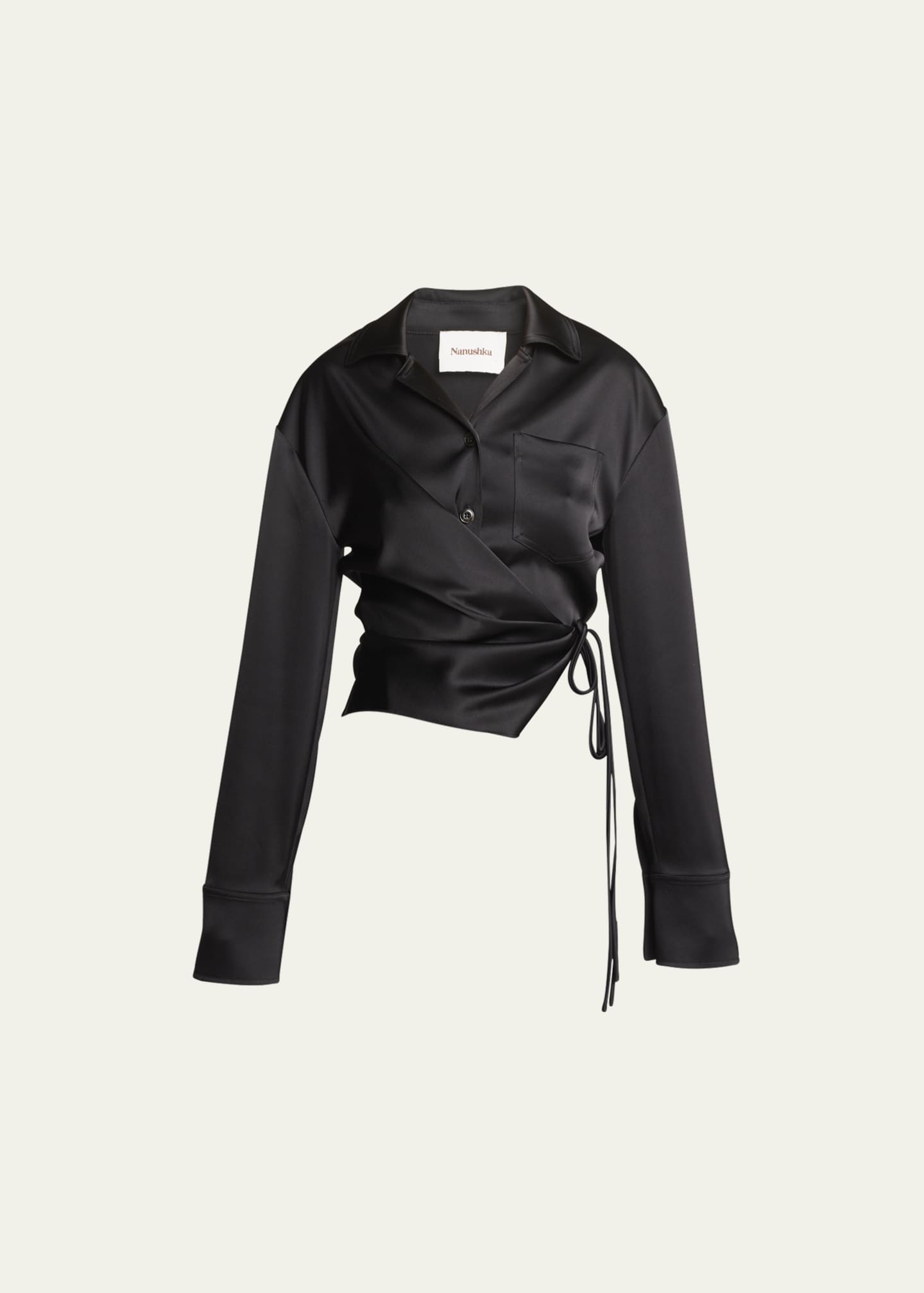 Nanushka Merano Button-Front Satin Wrap Shirt - Bergdorf Goodman