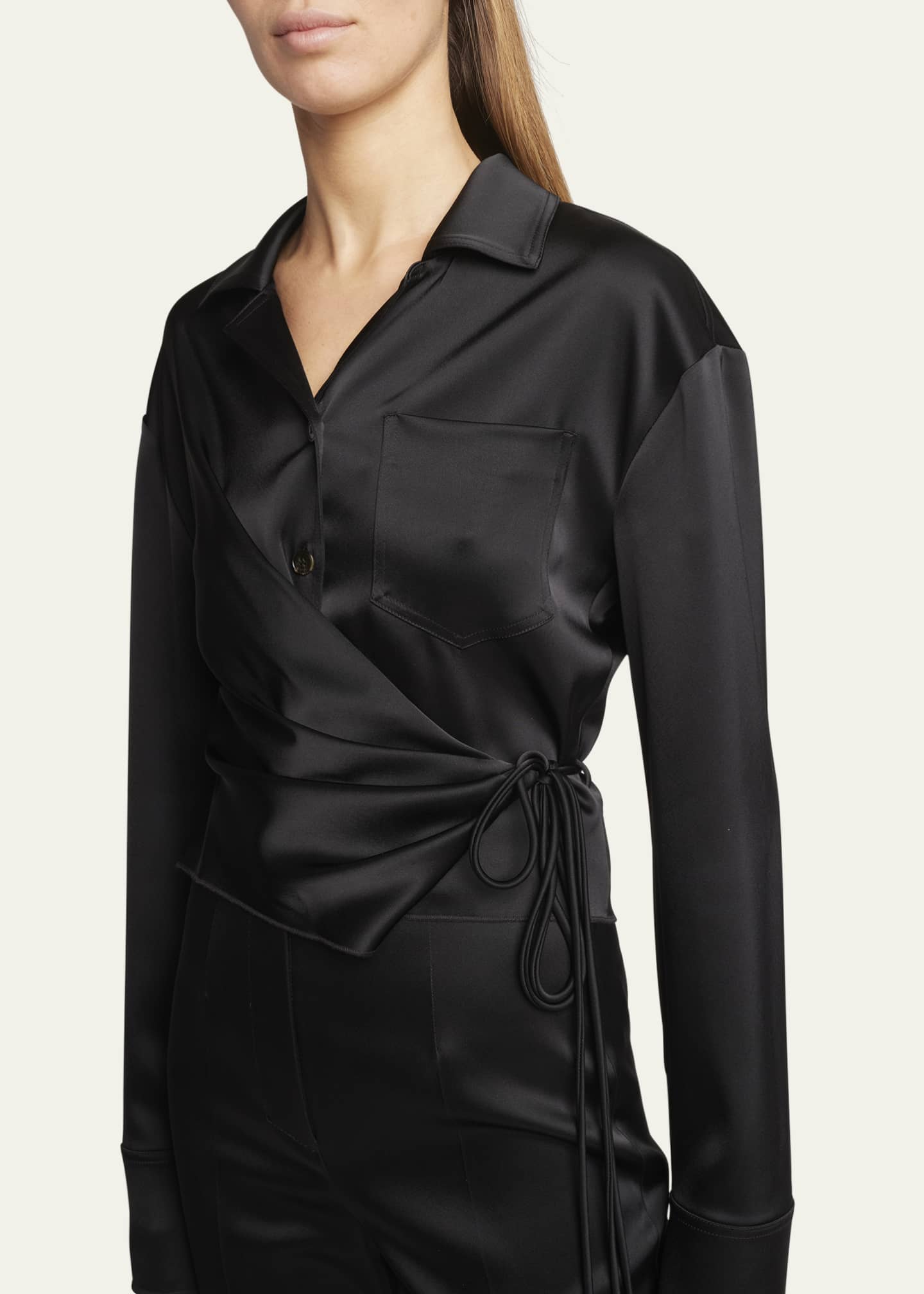Nanushka Merano Button-Front Satin Wrap Shirt - Bergdorf Goodman