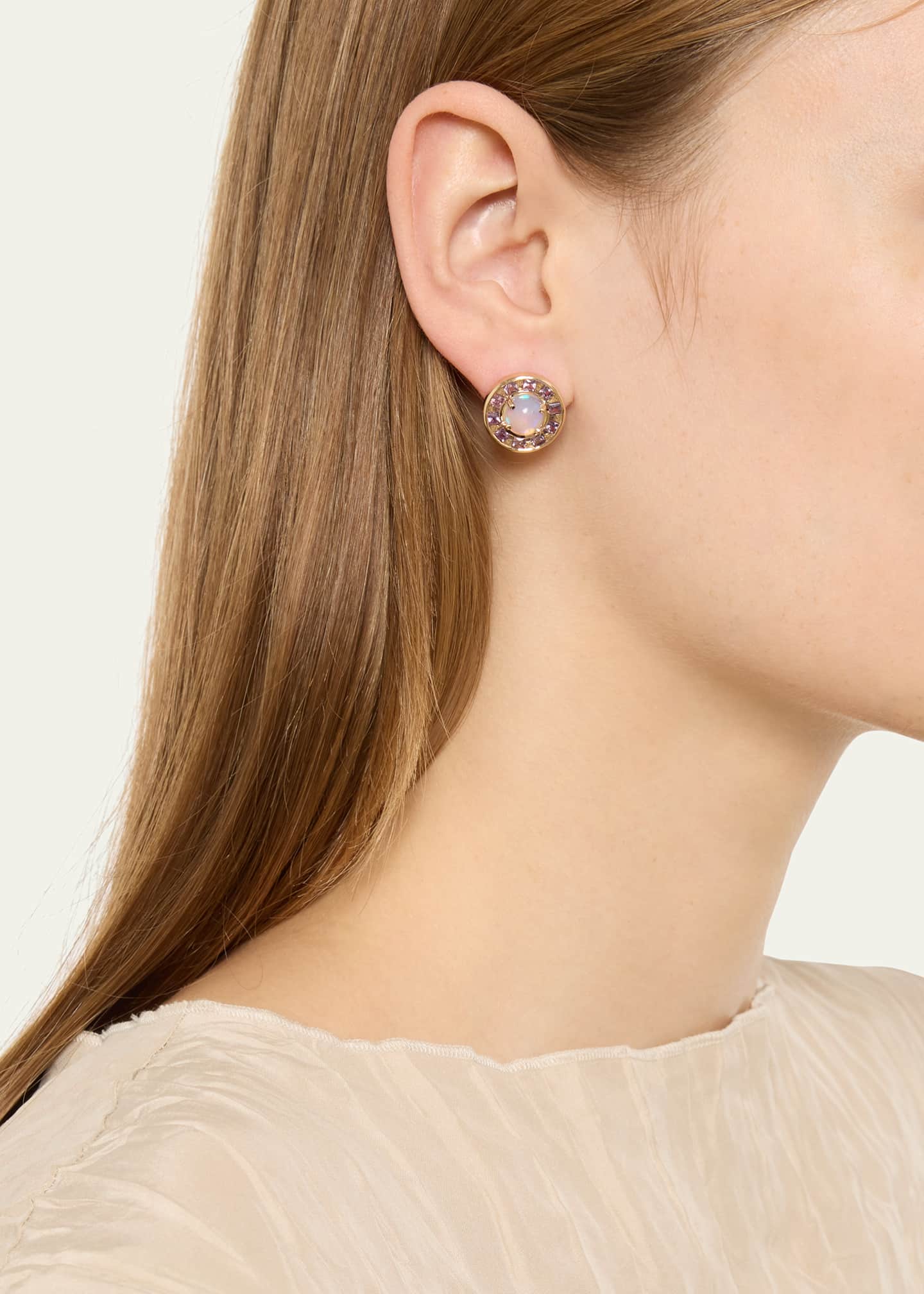 JOLLY BIJOU 14k Gold Full Moon Pink Sapphire and Opal Earrings ...