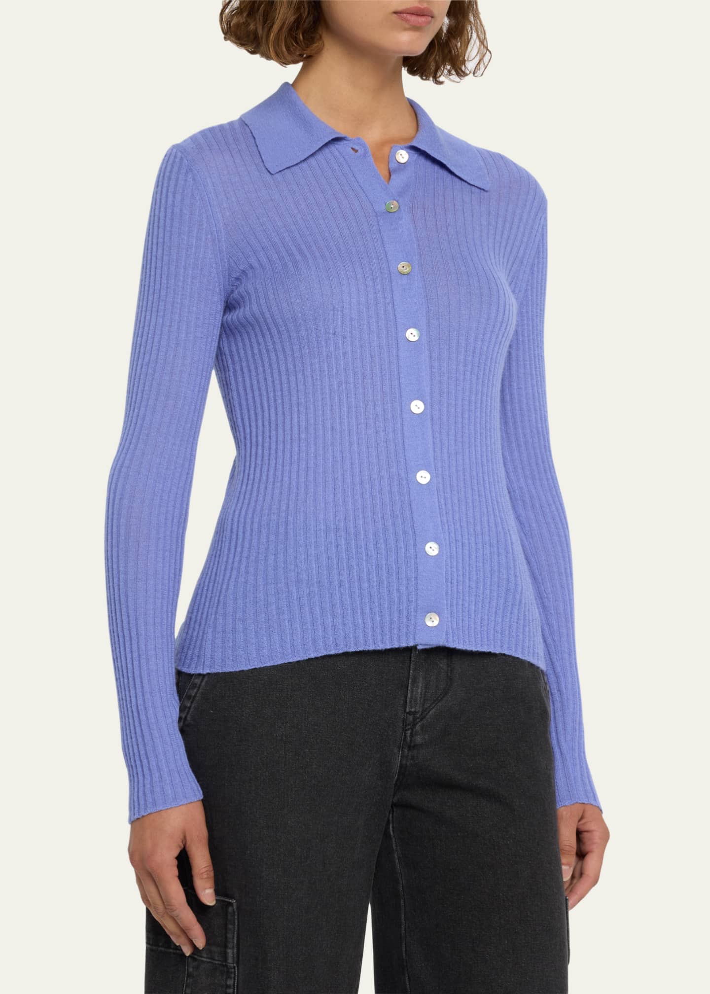 Vince Ribbed Cashmere Wool Button-Front Polo Cardigan - Bergdorf Goodman