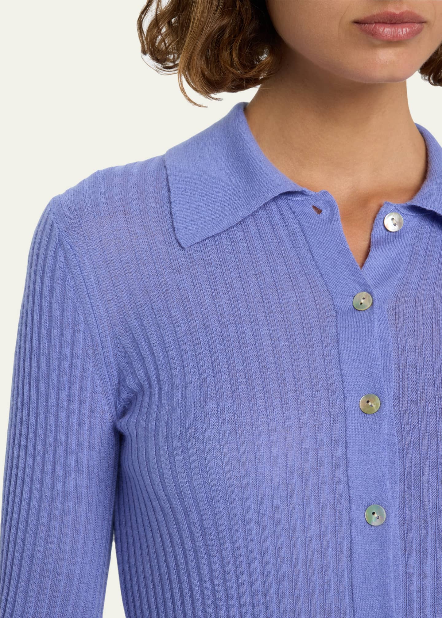 Vince Ribbed Cashmere Wool Button-Front Polo Cardigan - Bergdorf Goodman