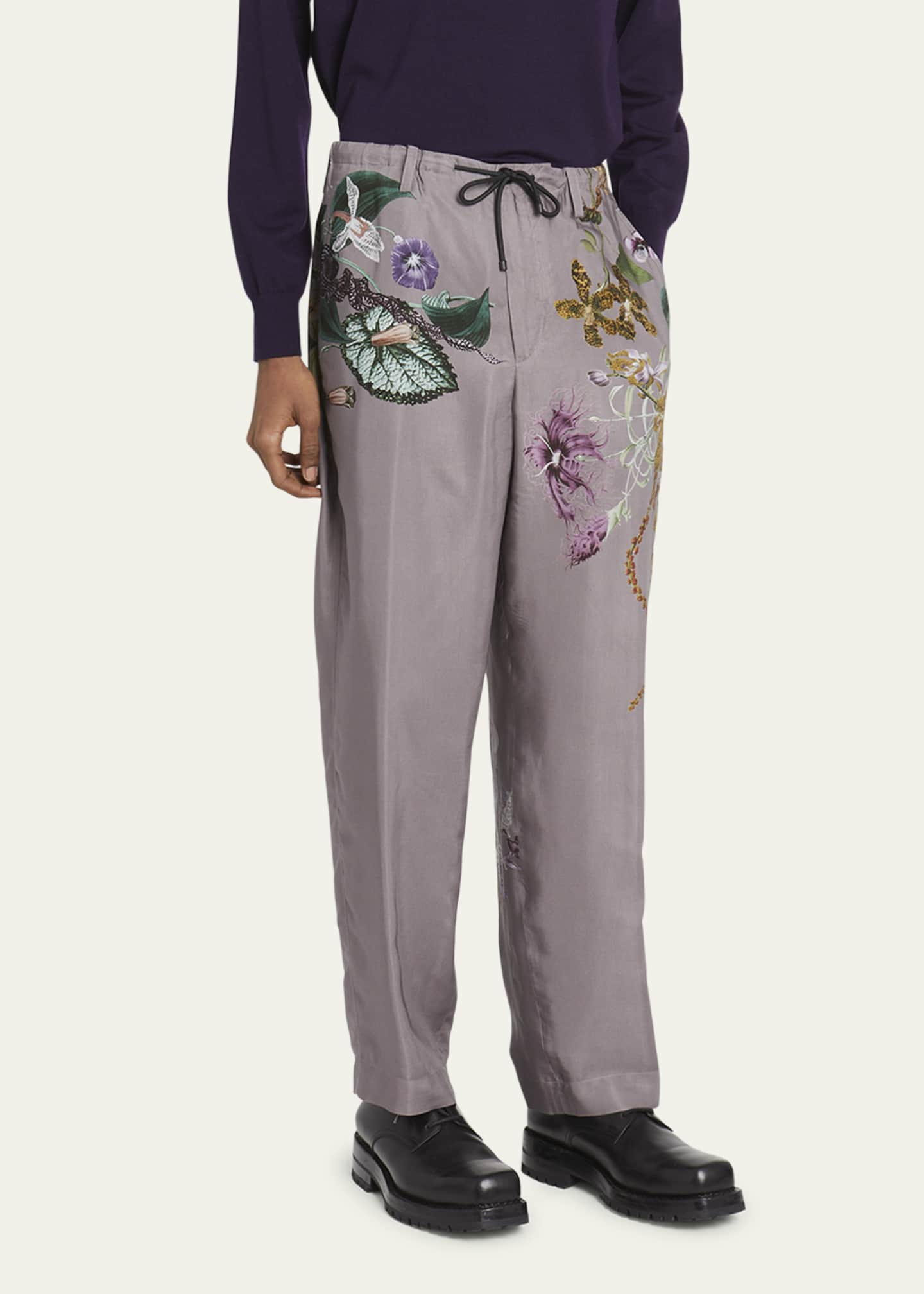Dries Van Noten Men's Penny Botanical-Print Pants - Bergdorf Goodman
