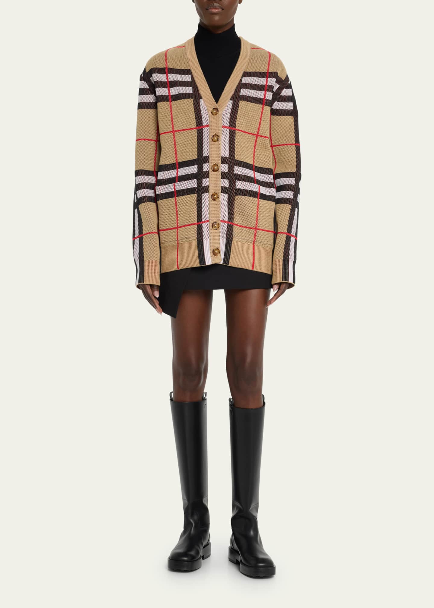 Burberry Hortence V-Neck Check Cardigan - Bergdorf Goodman