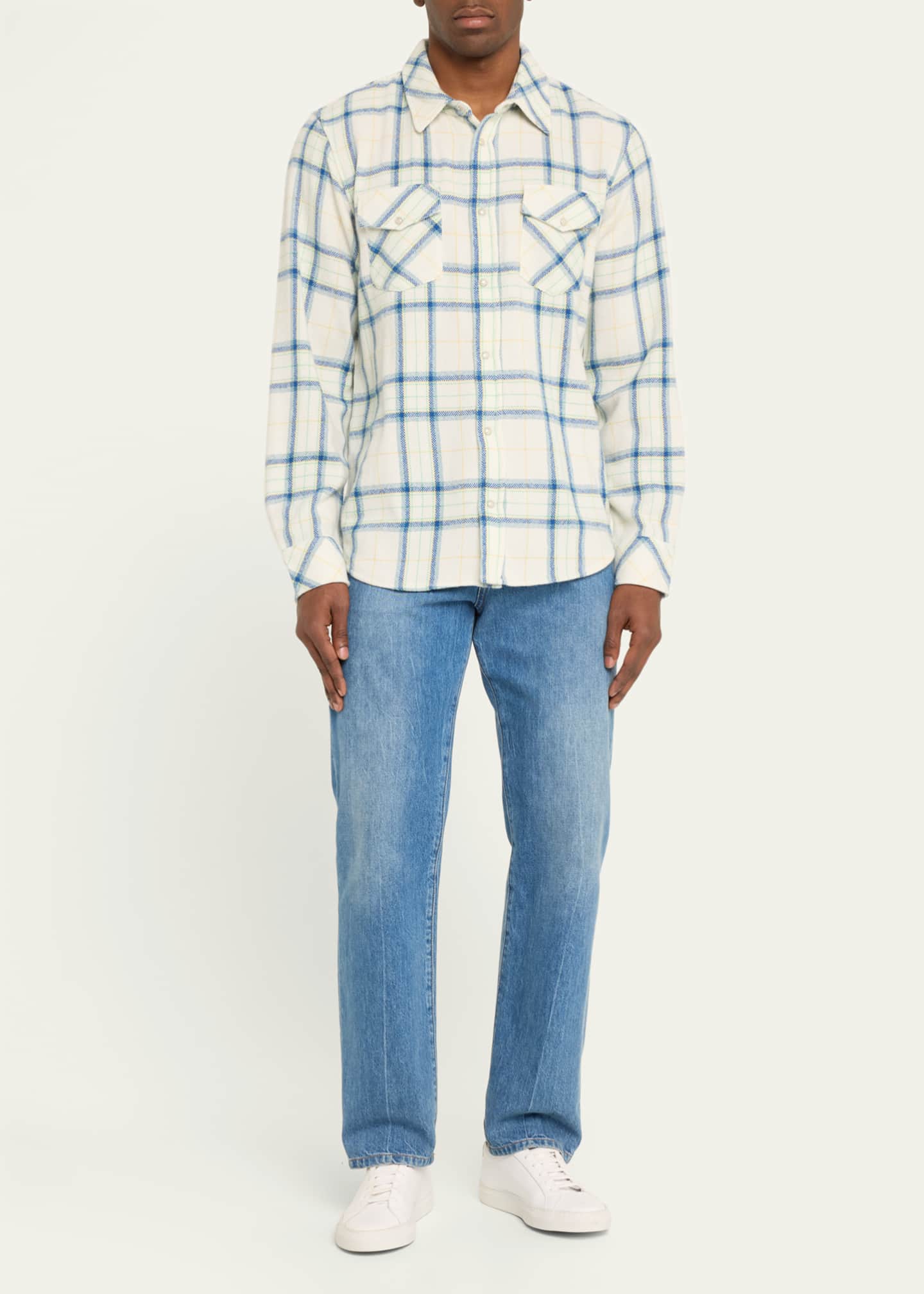 God's True Cashmere Men's Seafoam Tartan Cashmere Shirt - Bergdorf Goodman