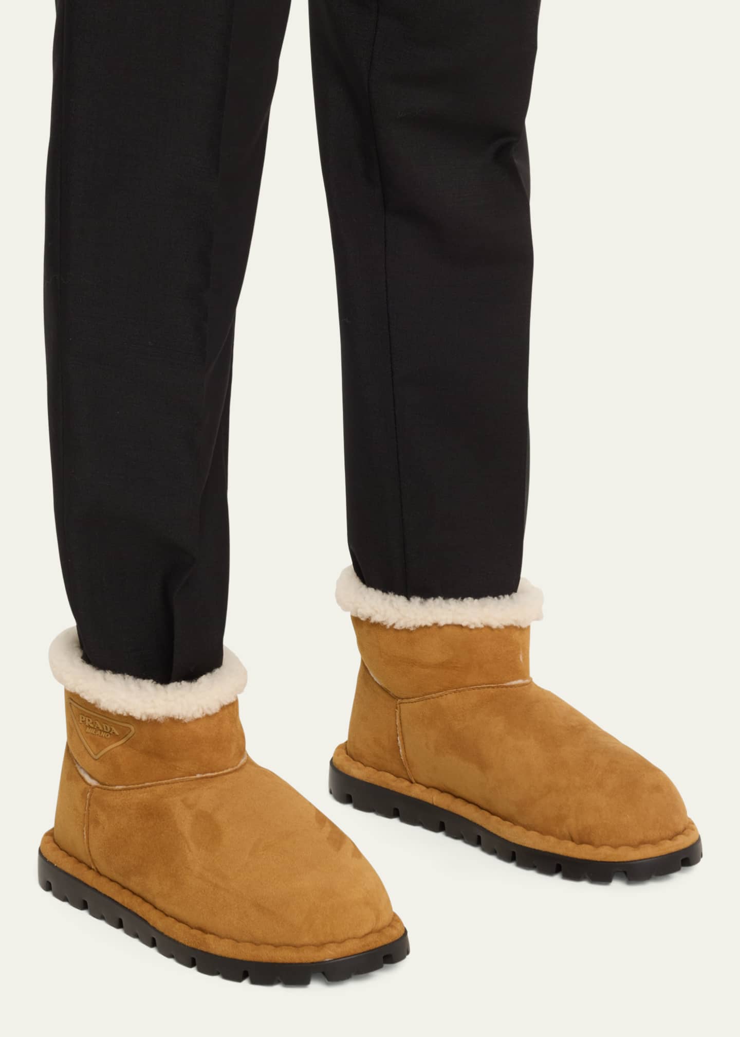 Prada Blow Suede Shearling Cozy Booties - Bergdorf Goodman
