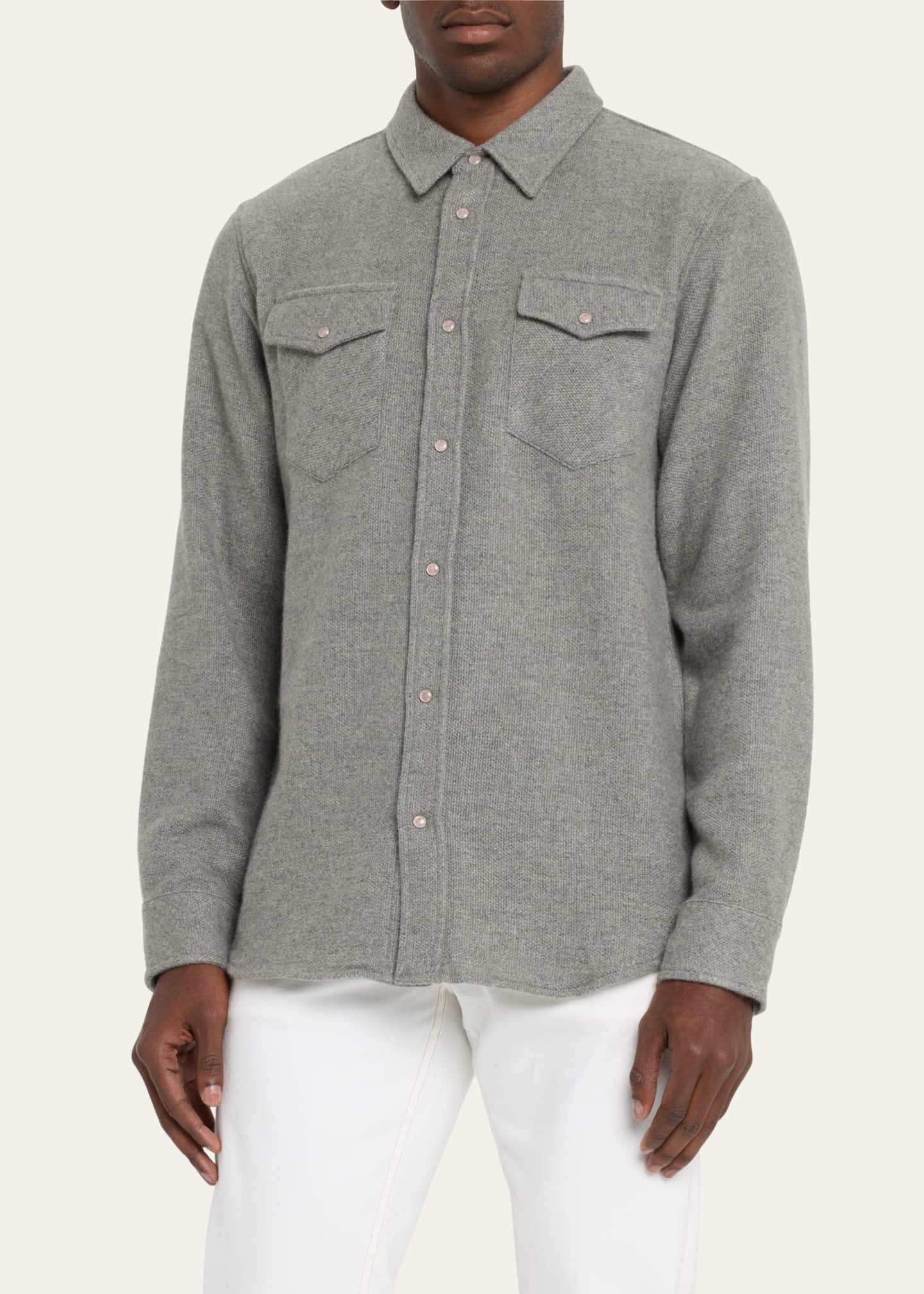 God's True Cashmere Men's Grey Solid Cashmere Shirt - Bergdorf Goodman