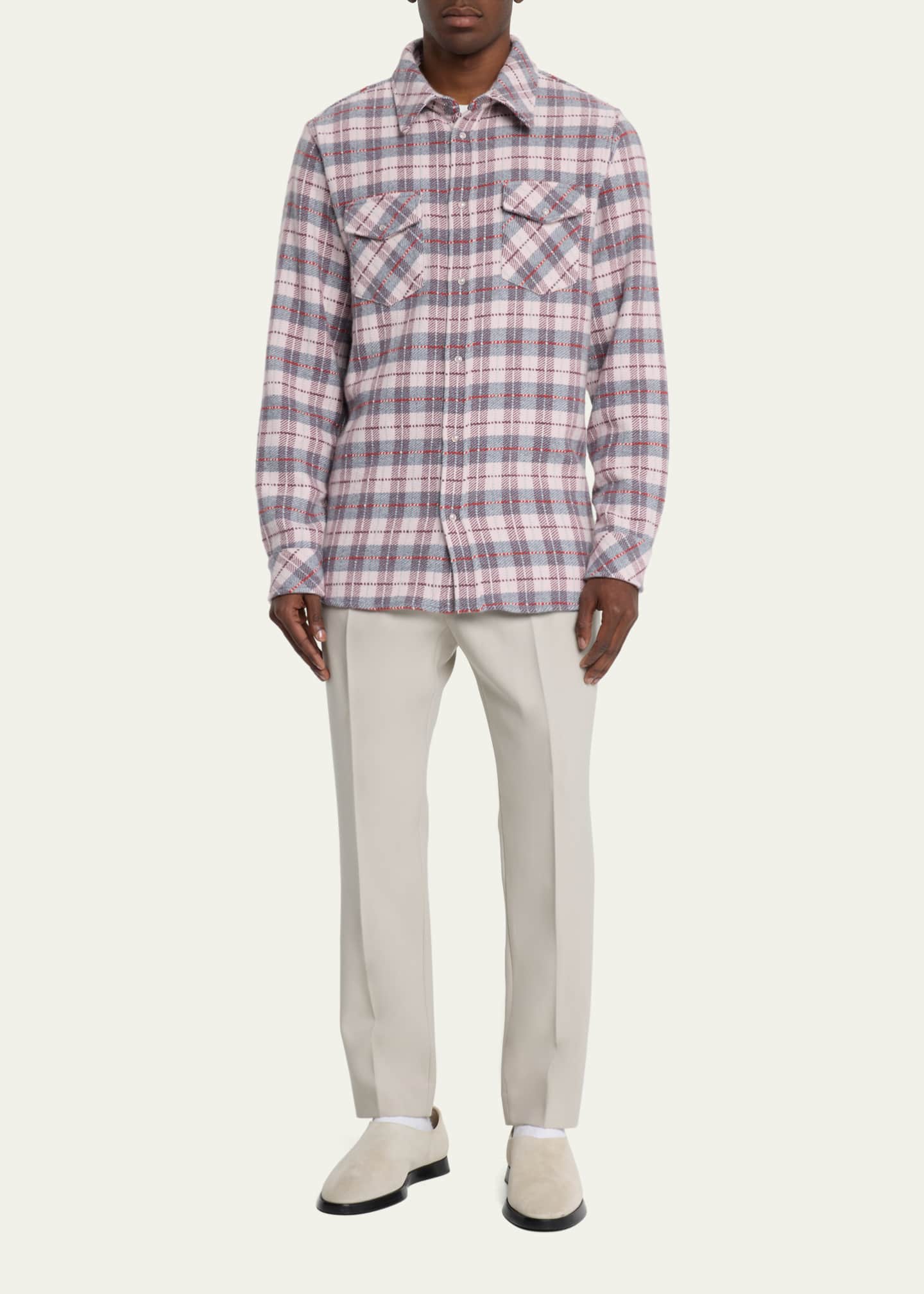 God's True Cashmere Men's Tartan Cashmere Western Shirt with Rose ...