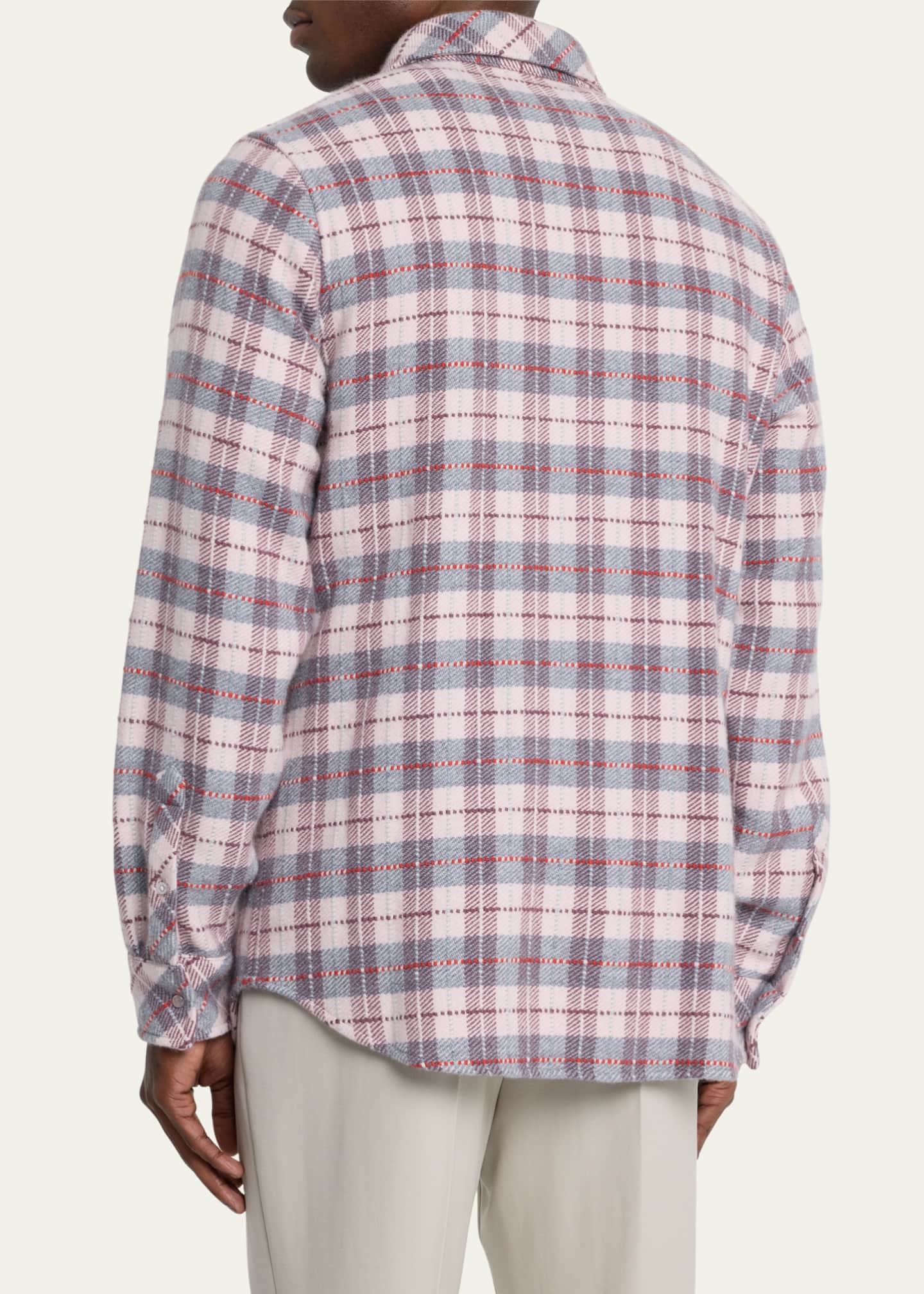 God's True Cashmere Men's Tartan Cashmere Western Shirt with Rose ...