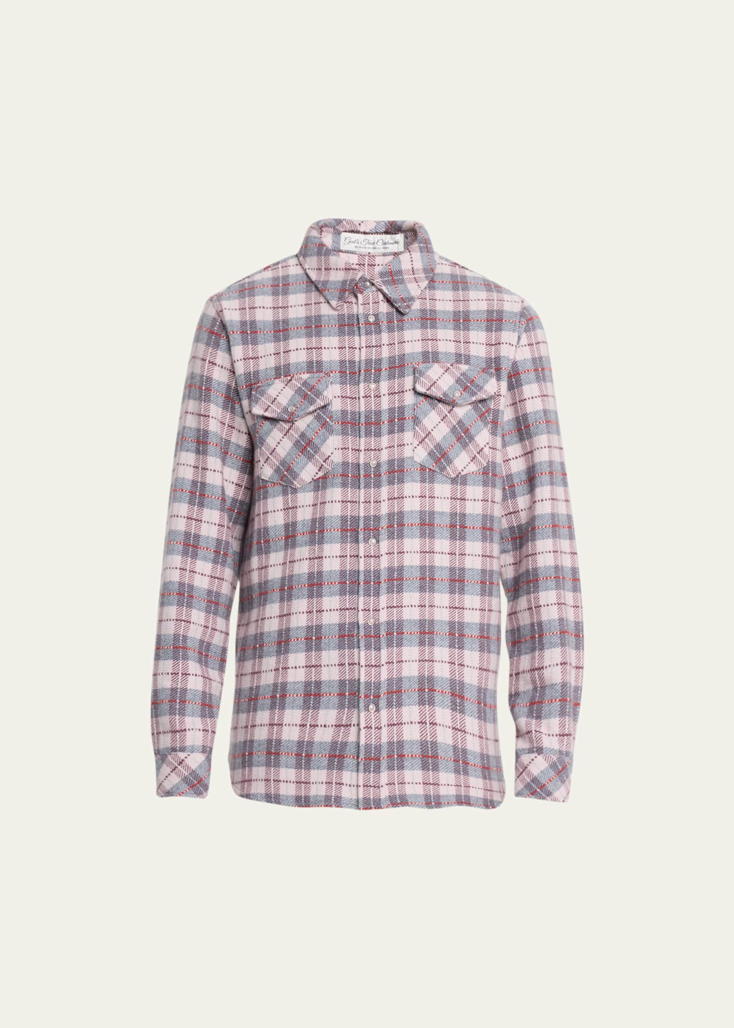 God's True Cashmere Men's Tartan Cashmere Western Shirt with Rose ...