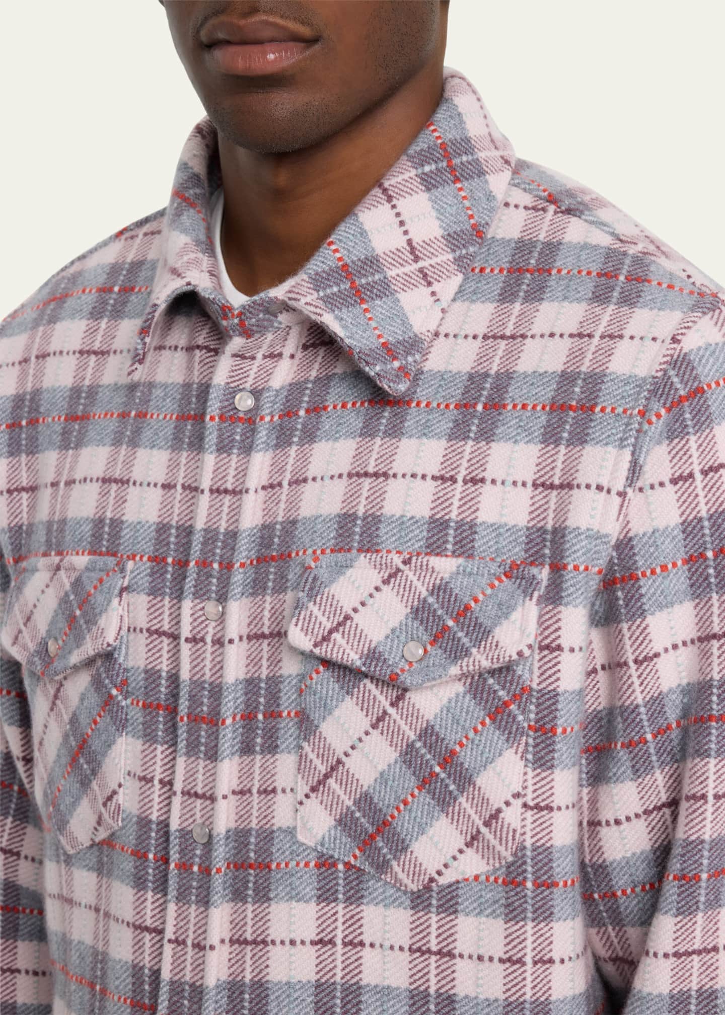 God's True Cashmere Men's Tartan Cashmere Western Shirt with Rose ...