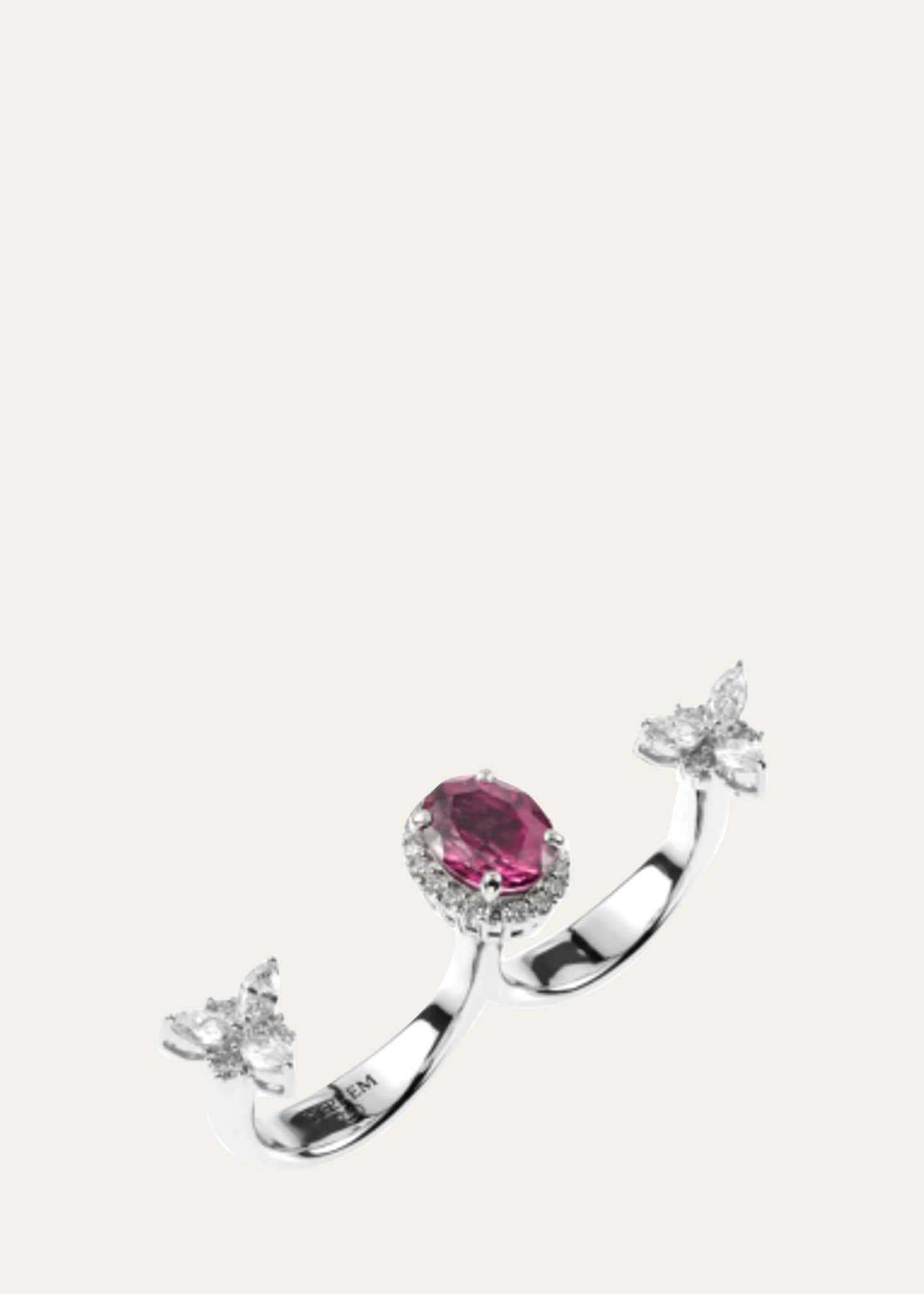 Yeprem 18K White Gold Pink Sapphire and Diamond Two-Finger Ring ...