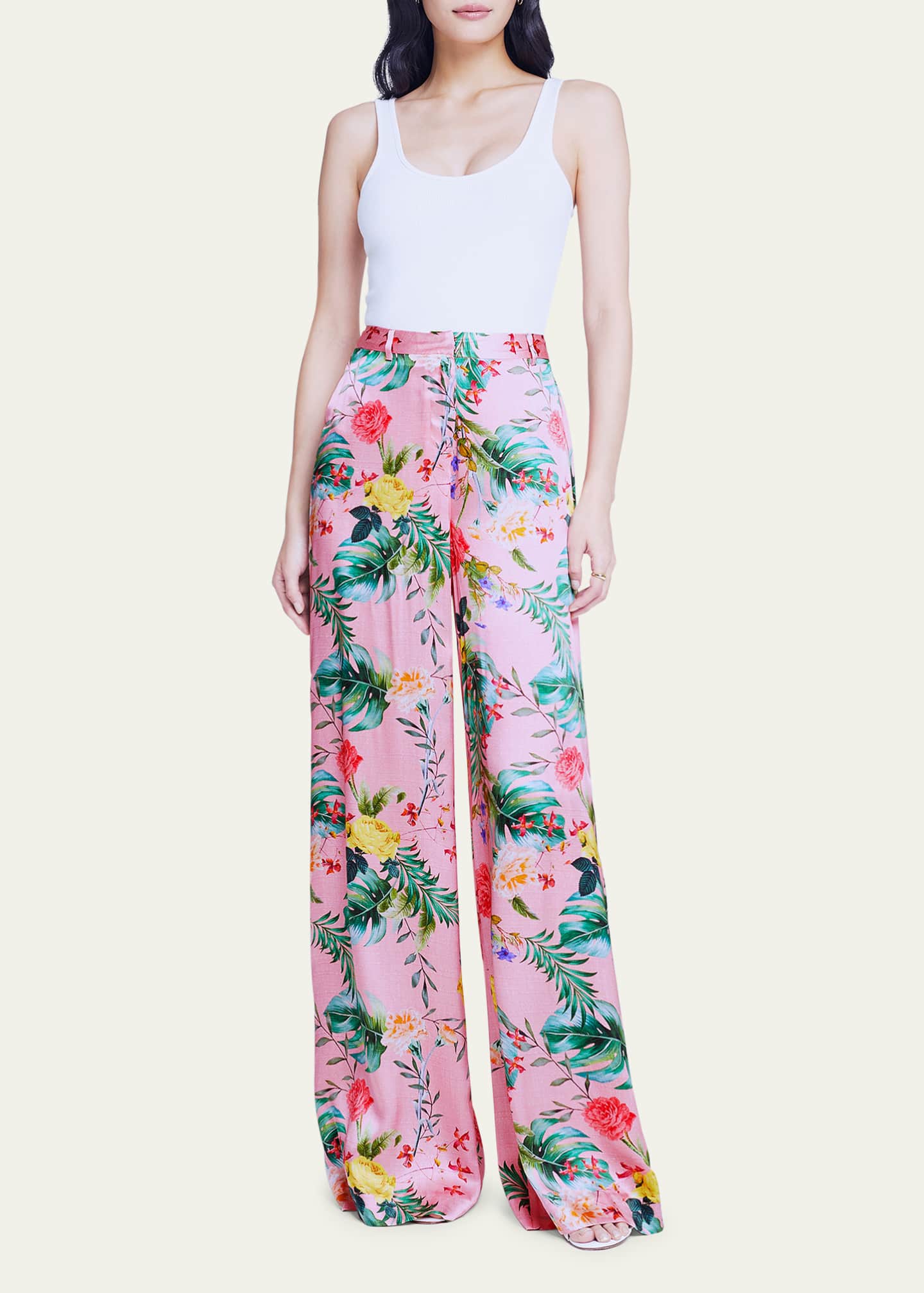 L'Agence Gavin Wide-Leg Floral SIlk Pants - Bergdorf Goodman