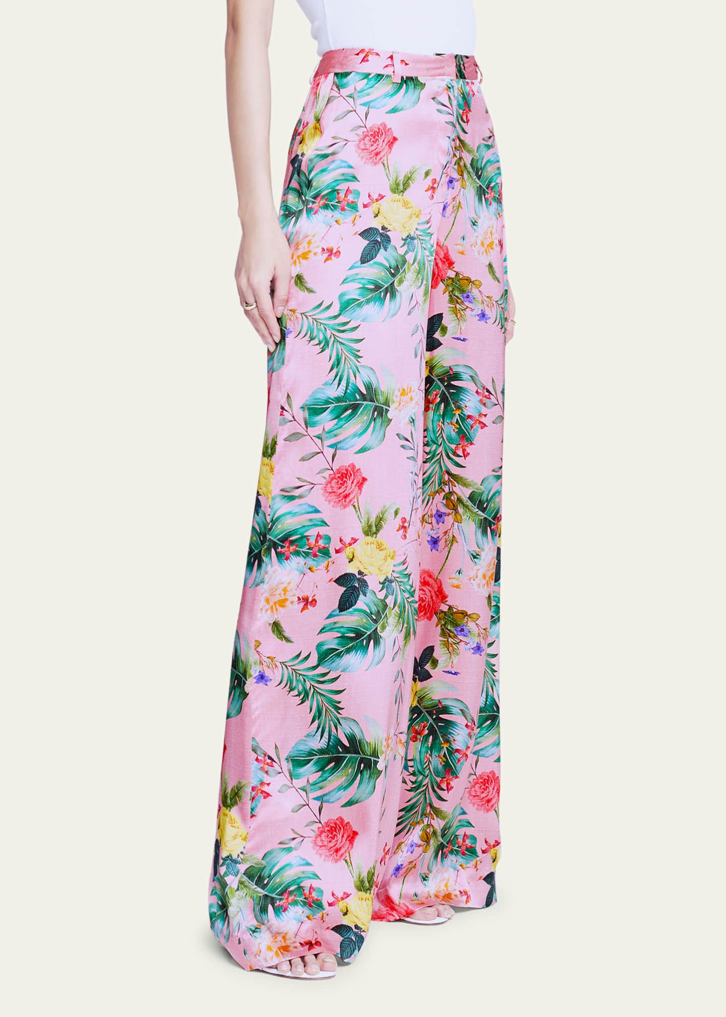 L'Agence Gavin Wide-Leg Floral SIlk Pants - Bergdorf Goodman