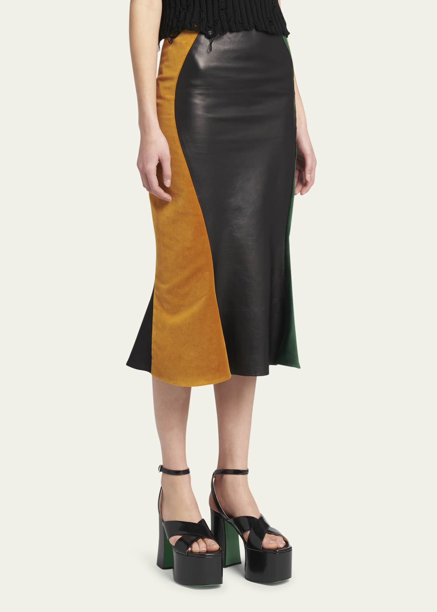 Marni Mixed-Media Mermaid Line Patch Midi Skirt - Bergdorf Goodman