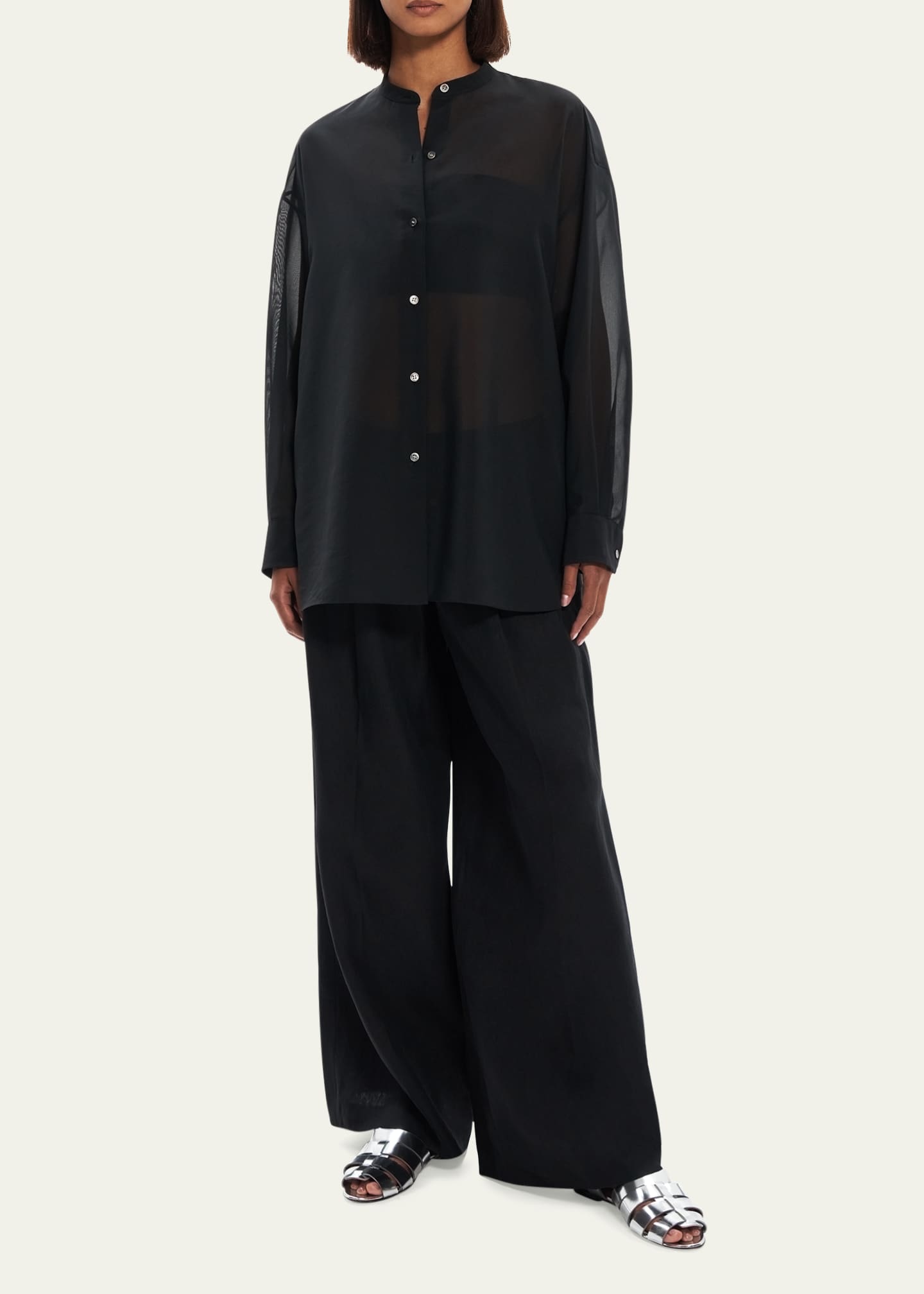 Theory Oversized Combo Bandeau Cotton Voile Shirt - Bergdorf Goodman