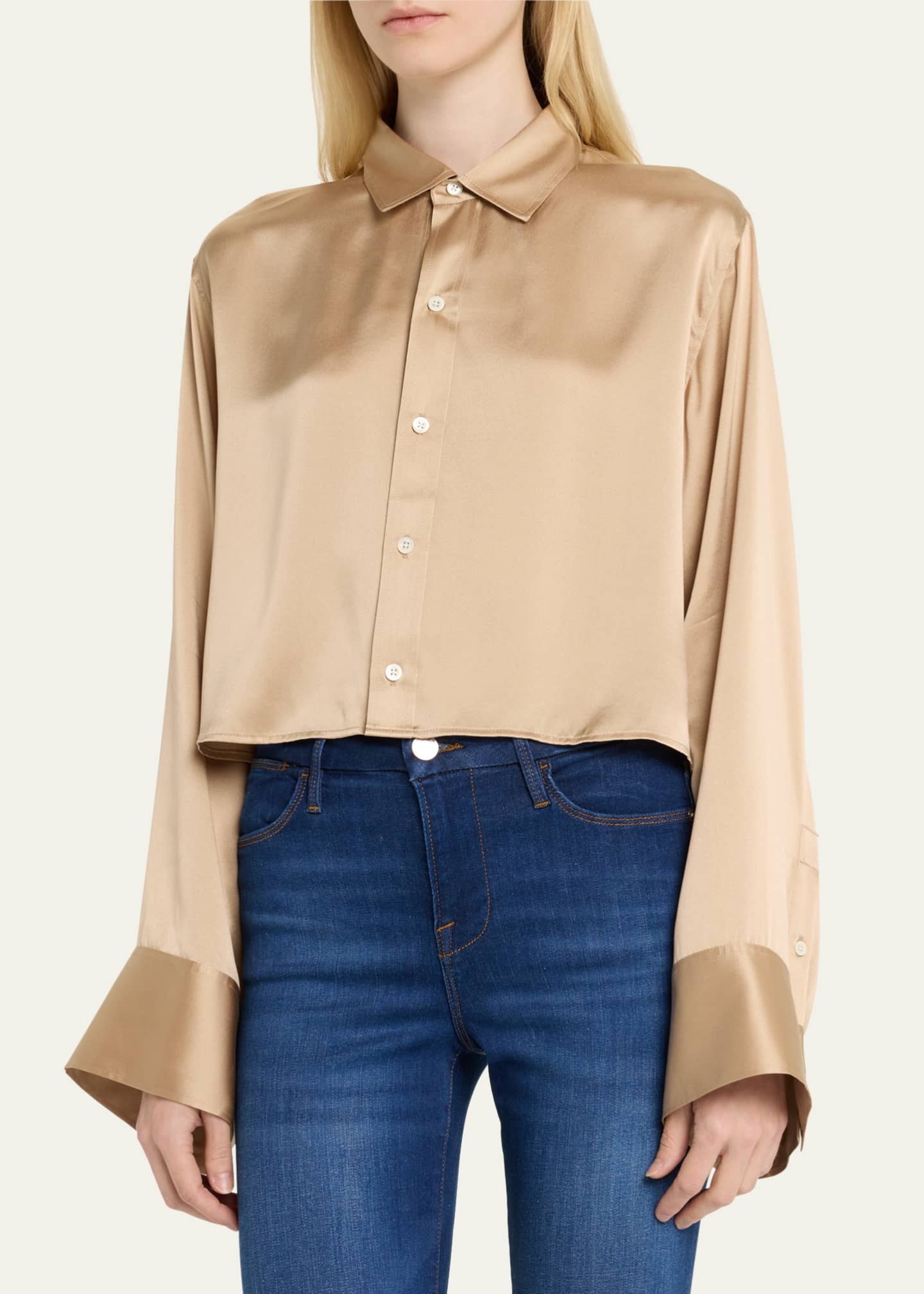 FRAME Cropped Silk Wide-Sleeve Shirt - Bergdorf Goodman