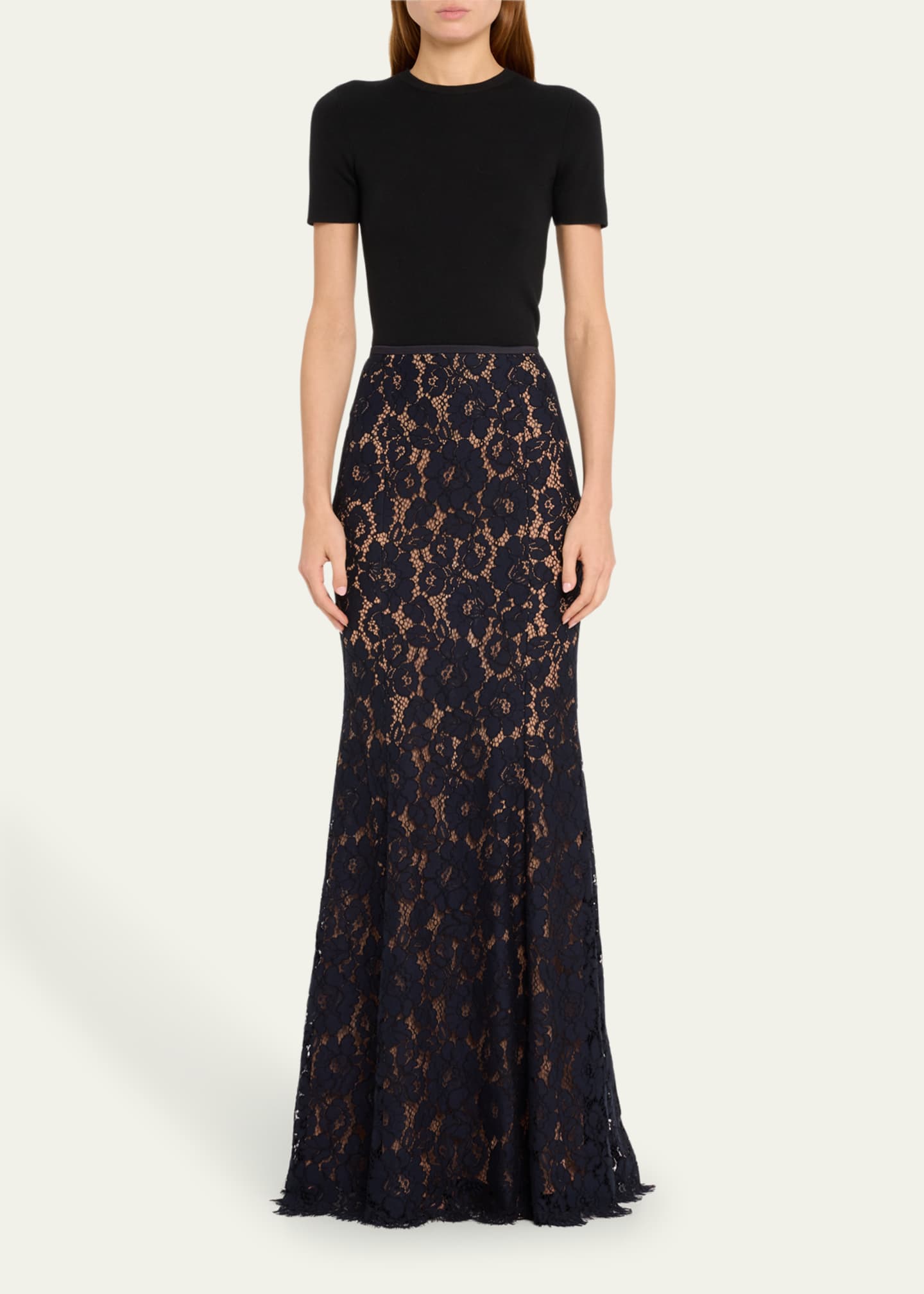 Michael Kors Collection Large Floral Lace Long Fishtail Skirt ...