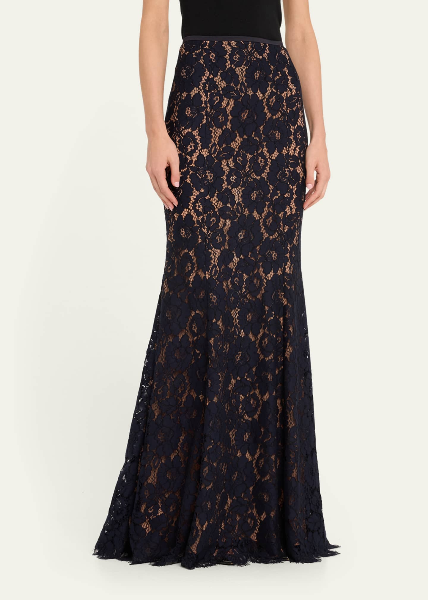 Michael Kors Collection Large Floral Lace Long Fishtail Skirt ...