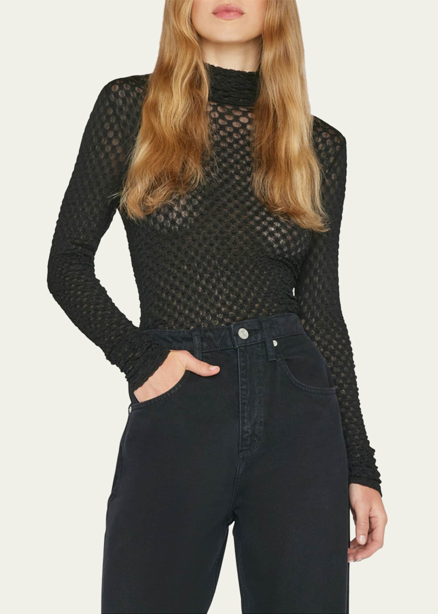 FRAME Stretch Mesh Lace Turtleneck - Bergdorf Goodman