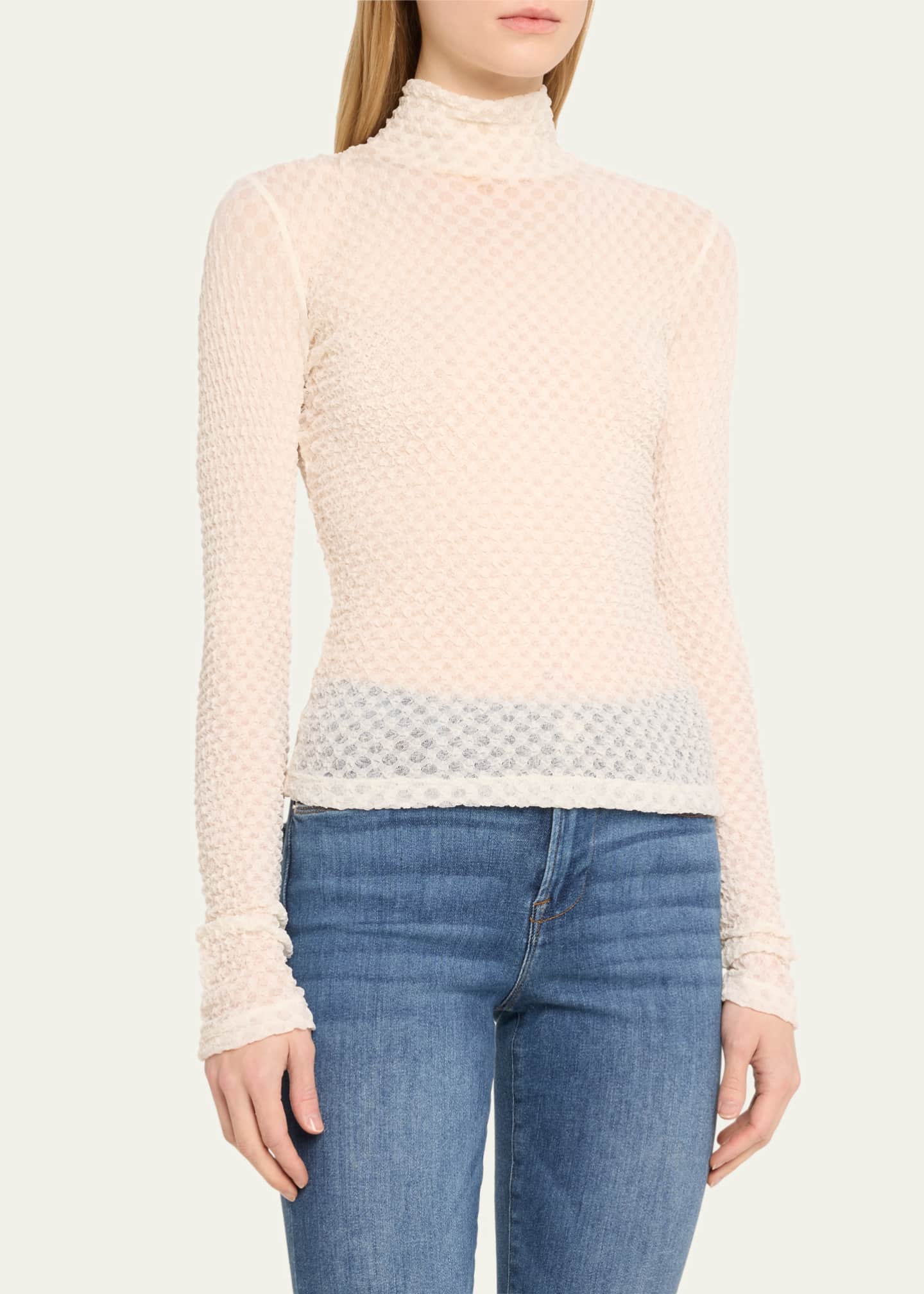 FRAME Stretch Mesh Lace Turtleneck - Bergdorf Goodman