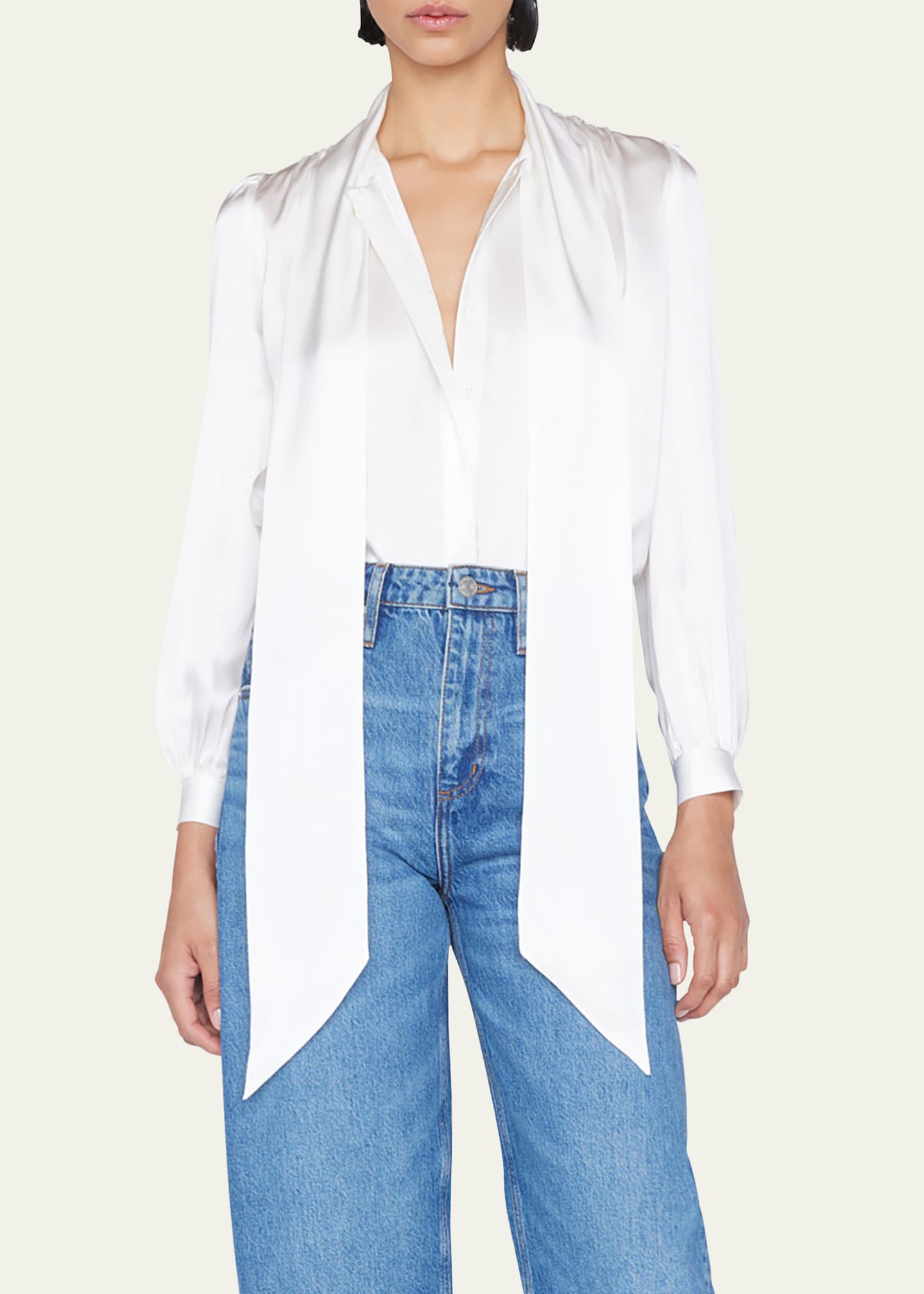 FRAME Tie-Neck Long Sleeve Silk Blouse - Bergdorf Goodman